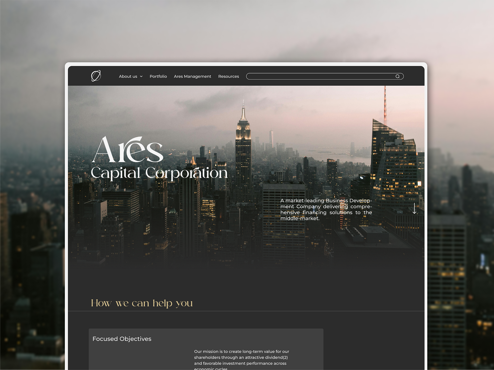 Ares Capital Corporation Redesign | Dark theme by Daria Demchuk on Dribbble