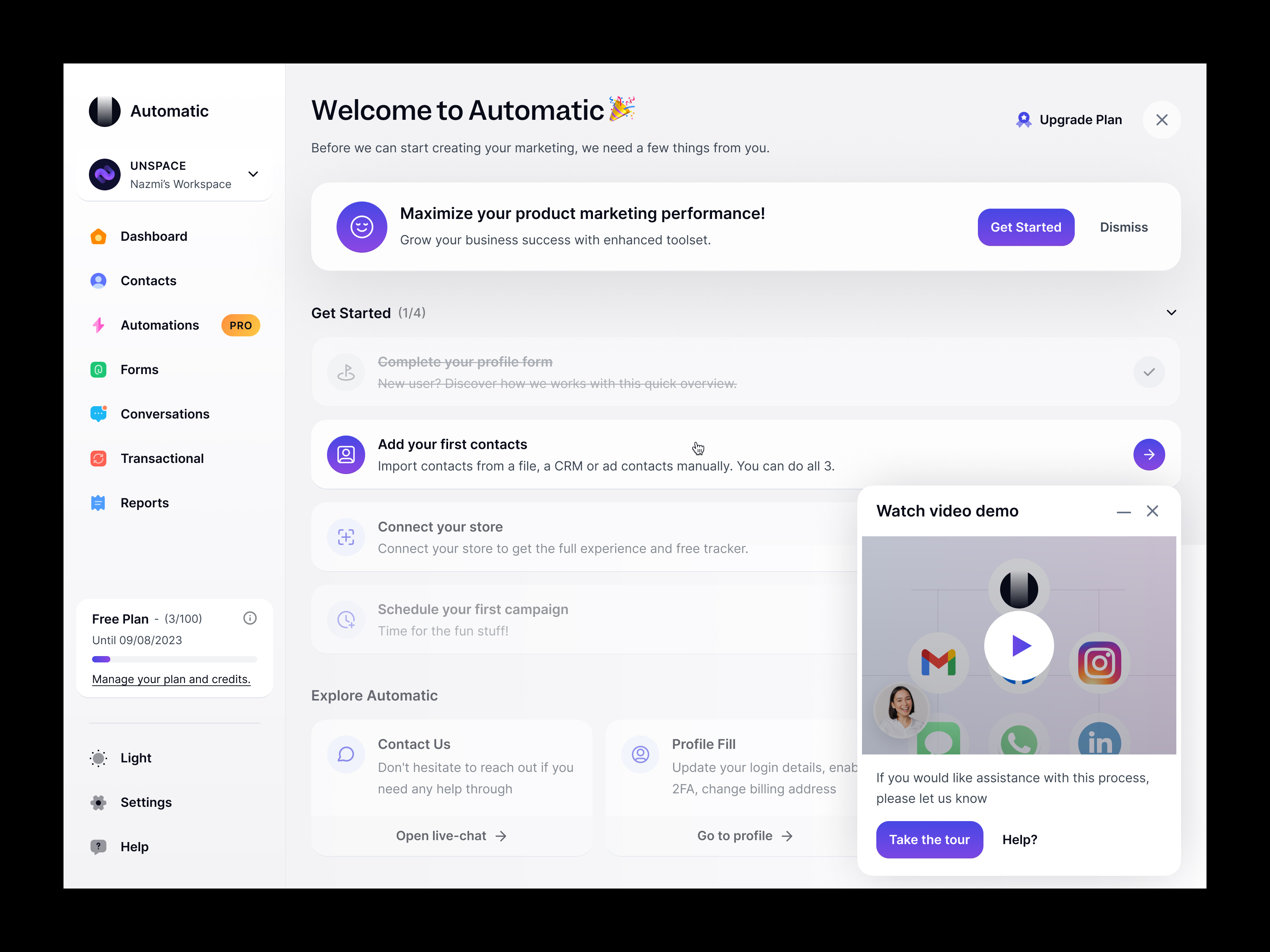 CRM Dashboard: Welcome Page by Nazmi Javier for Unspace on Dribbble