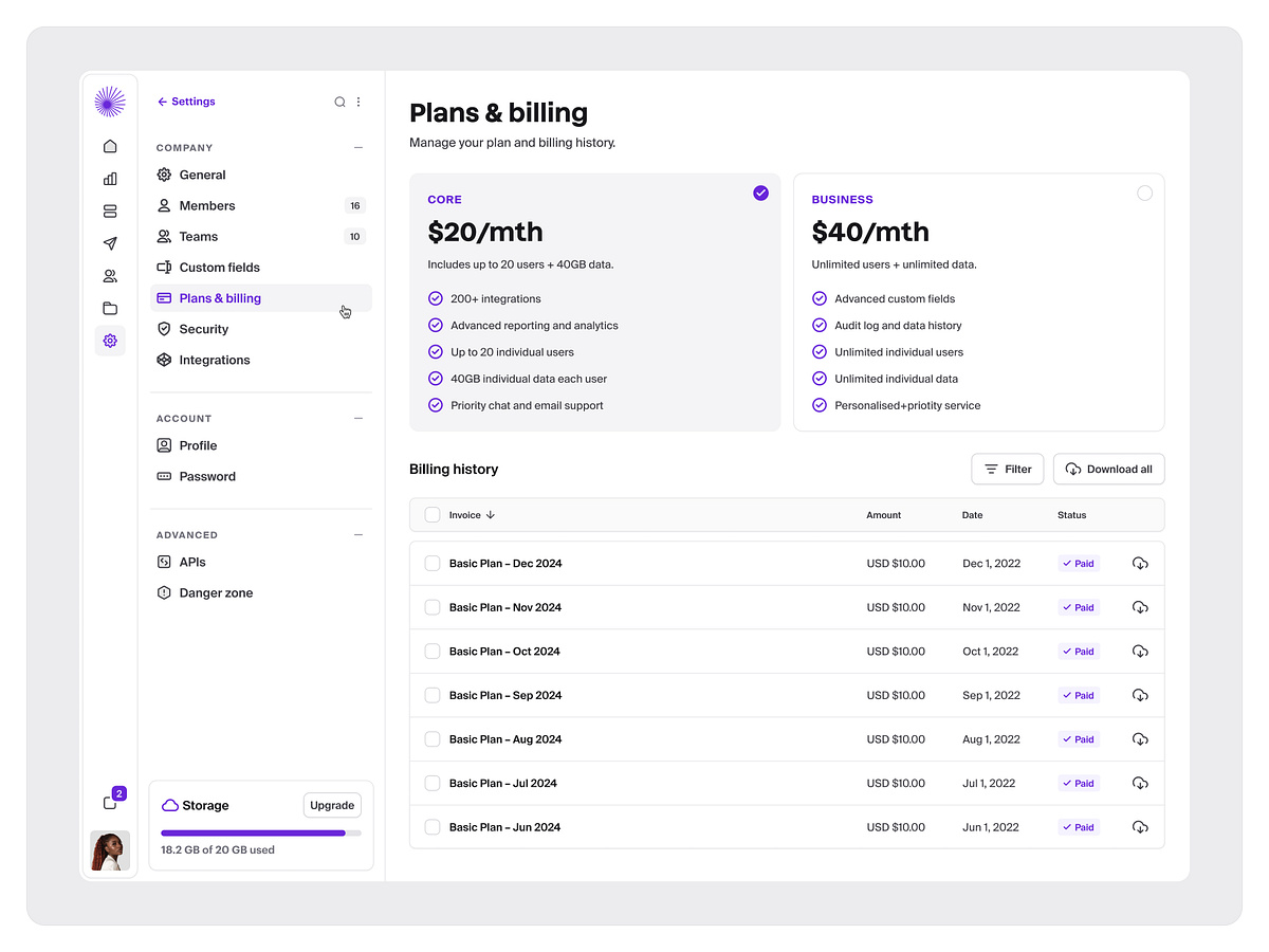 Plans and billing settings — Untitled UI by Jordan Hughes® on Dribbble