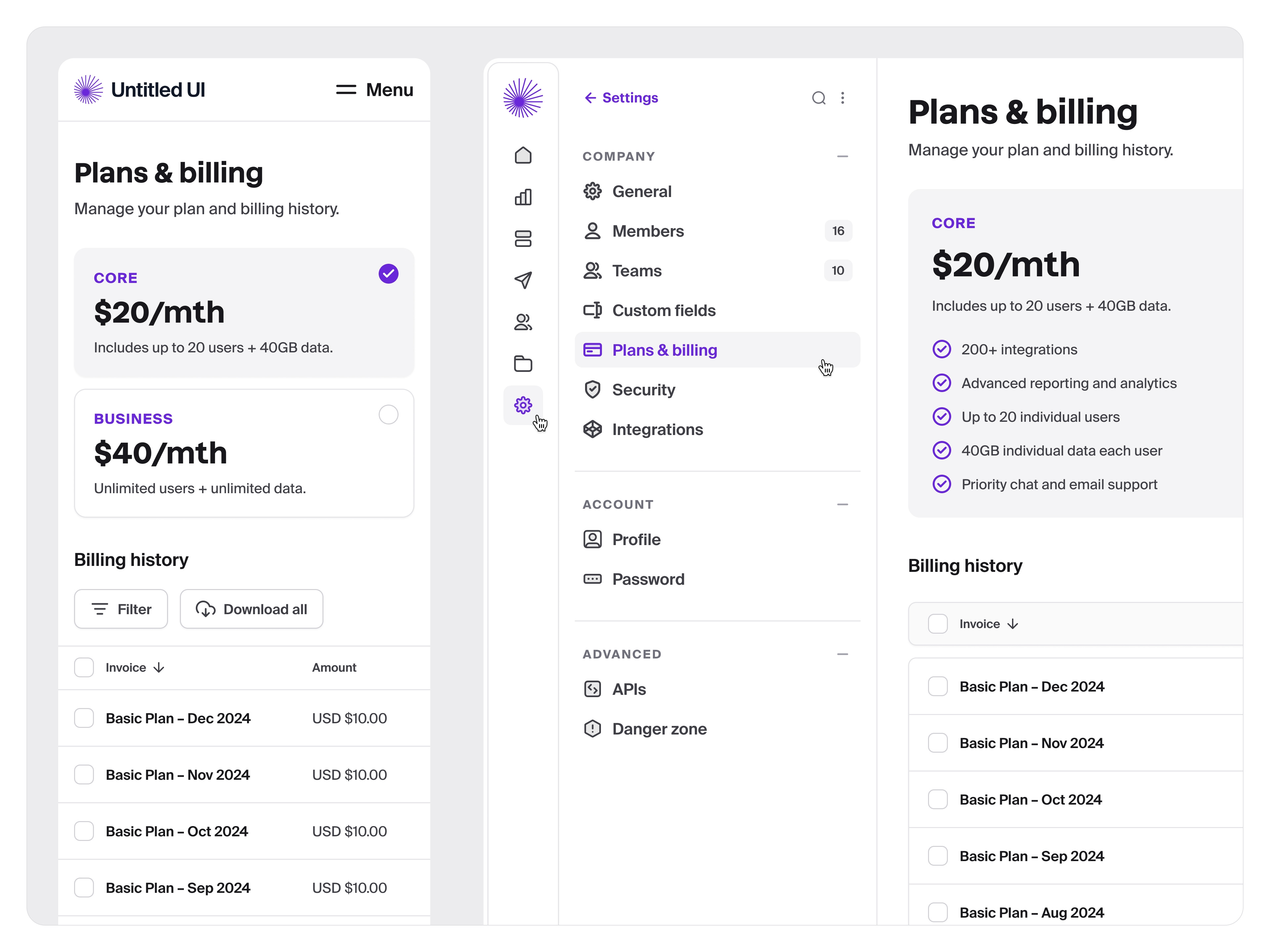 Plans and billing settings — Untitled UI by Jordan Hughes® on Dribbble