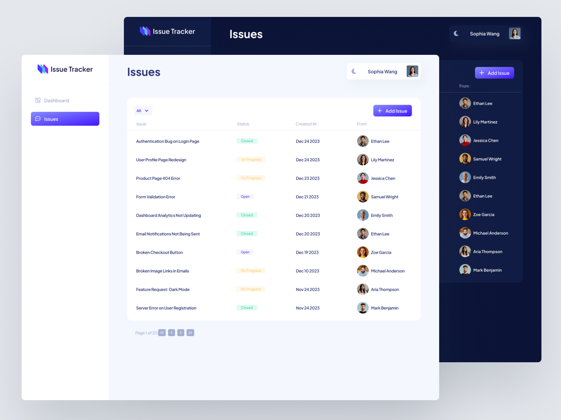 Issue Tracker Dashboard UI Design by Hamza Ouâddi on Dribbble