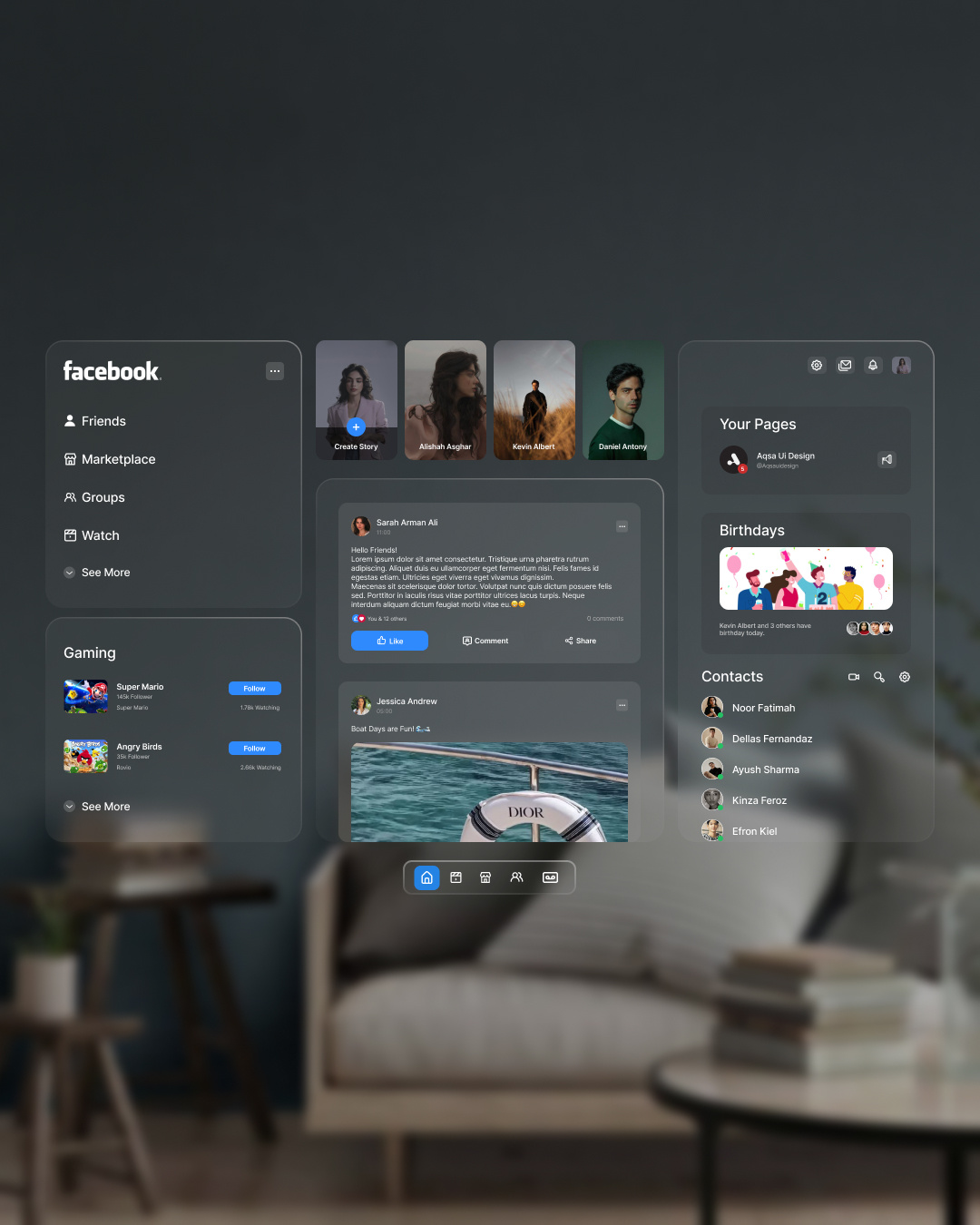 Facebook Interface by Aqsa Momin on Dribbble