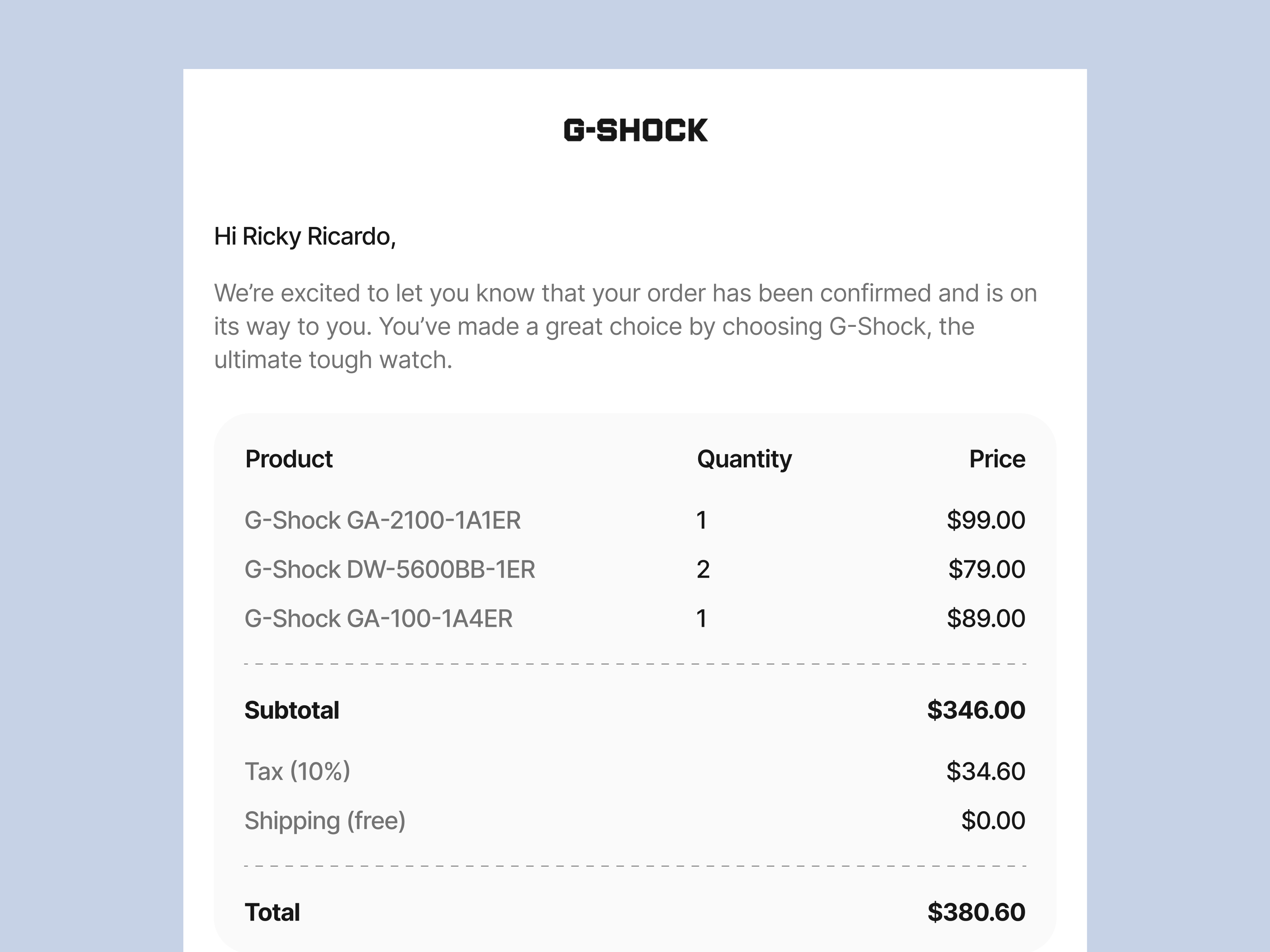 G-SHOCK - Email Template of Receipt by Nija Works on Dribbble
