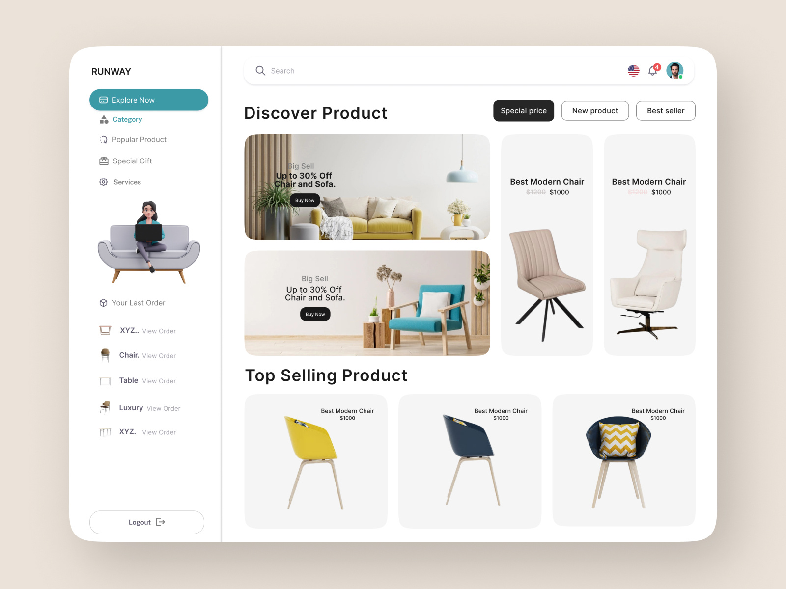 Furniture Dashboard design by Abrar Akib on Dribbble