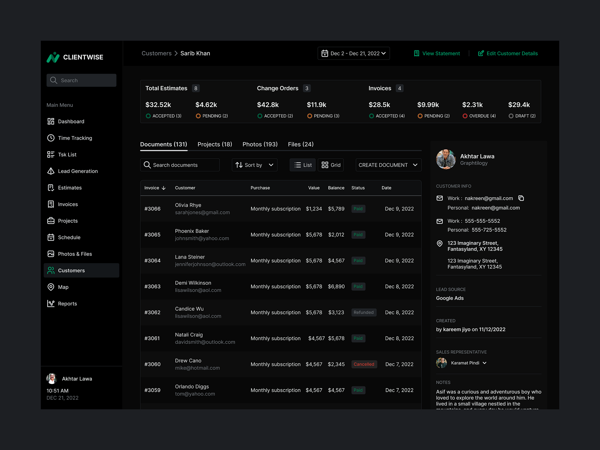 Clientwise management dark themed dashboard UI design by Sarib Khan on ...