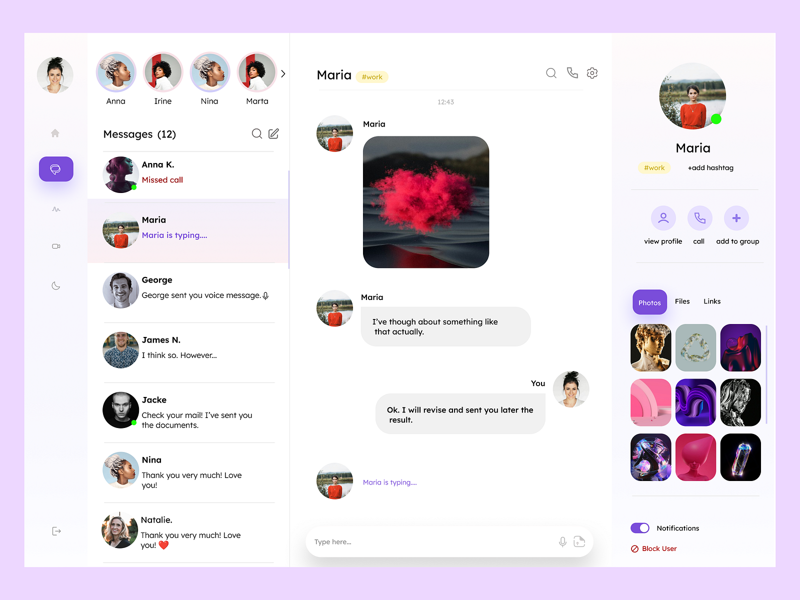 Chat UI concept by Ekaterina on Dribbble