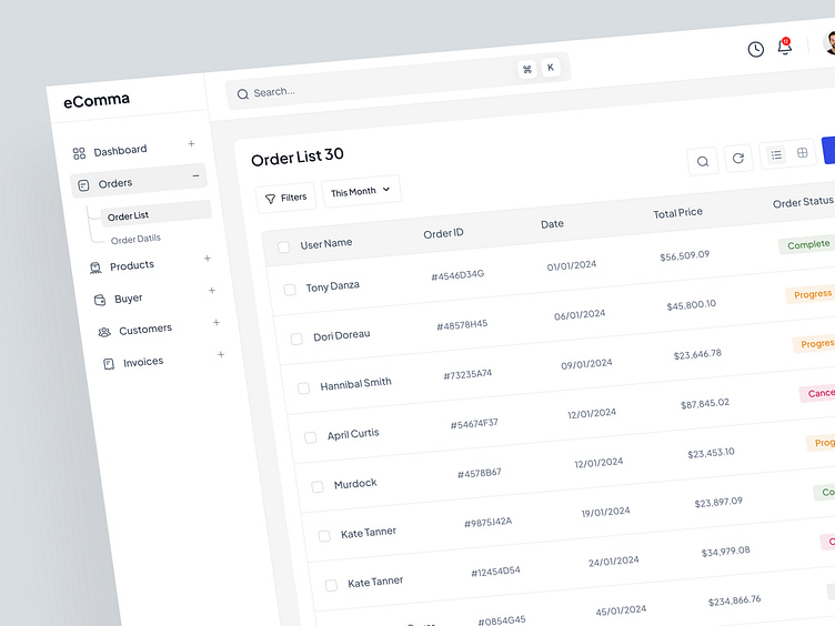 Order List E-commerce Dashboard by Delisas: UX/UI & SaaS Agency on Dribbble