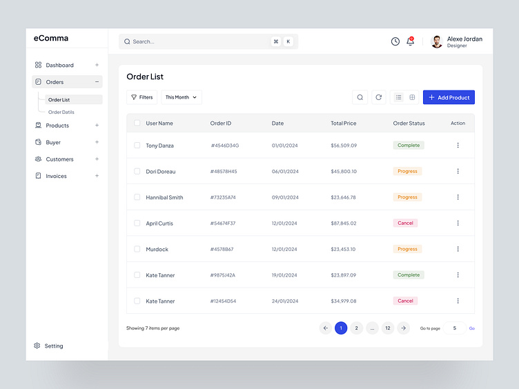 Order List E-commerce Dashboard by Delisas: UX/UI & SaaS Agency on Dribbble