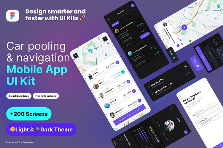 Mobile UI Kit - Ride Sharing by Design Laboratory on Dribbble
