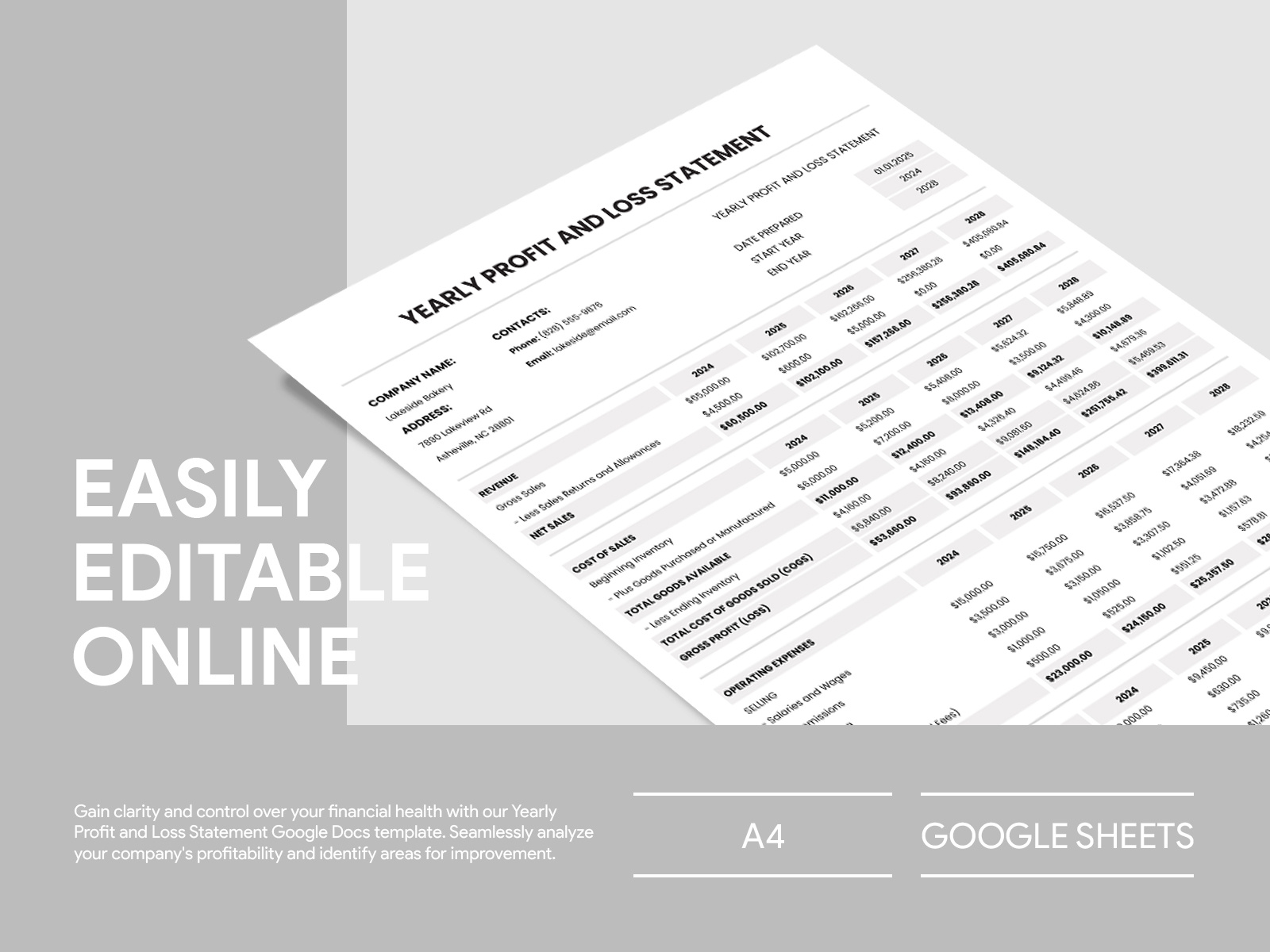 Yearly Profit and Loss Statement Free Google Sheets Template by Gdoc on ...