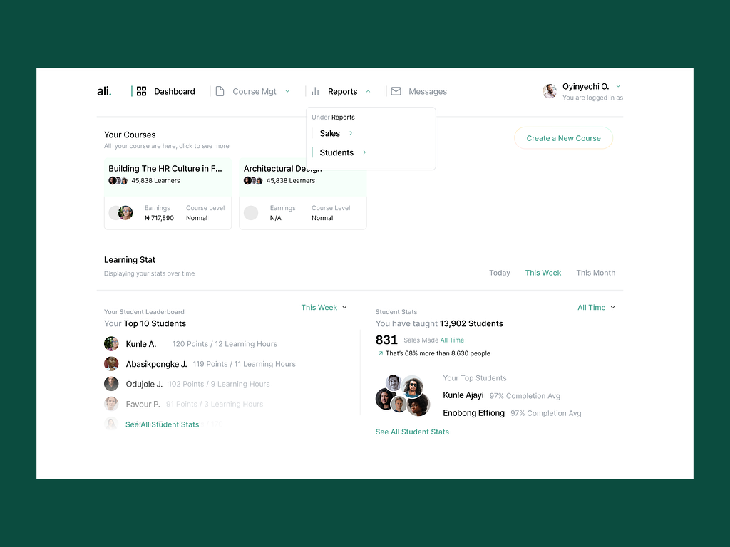 Tutor Course Management Dashboard by Ekemini Mark on Dribbble