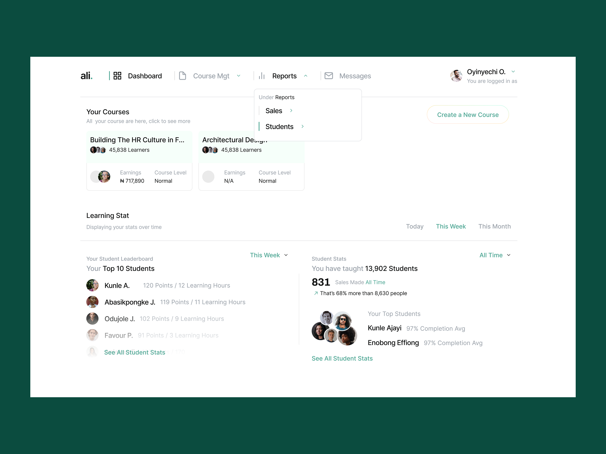 Tutor Course Management Dashboard by Ekemini Mark on Dribbble
