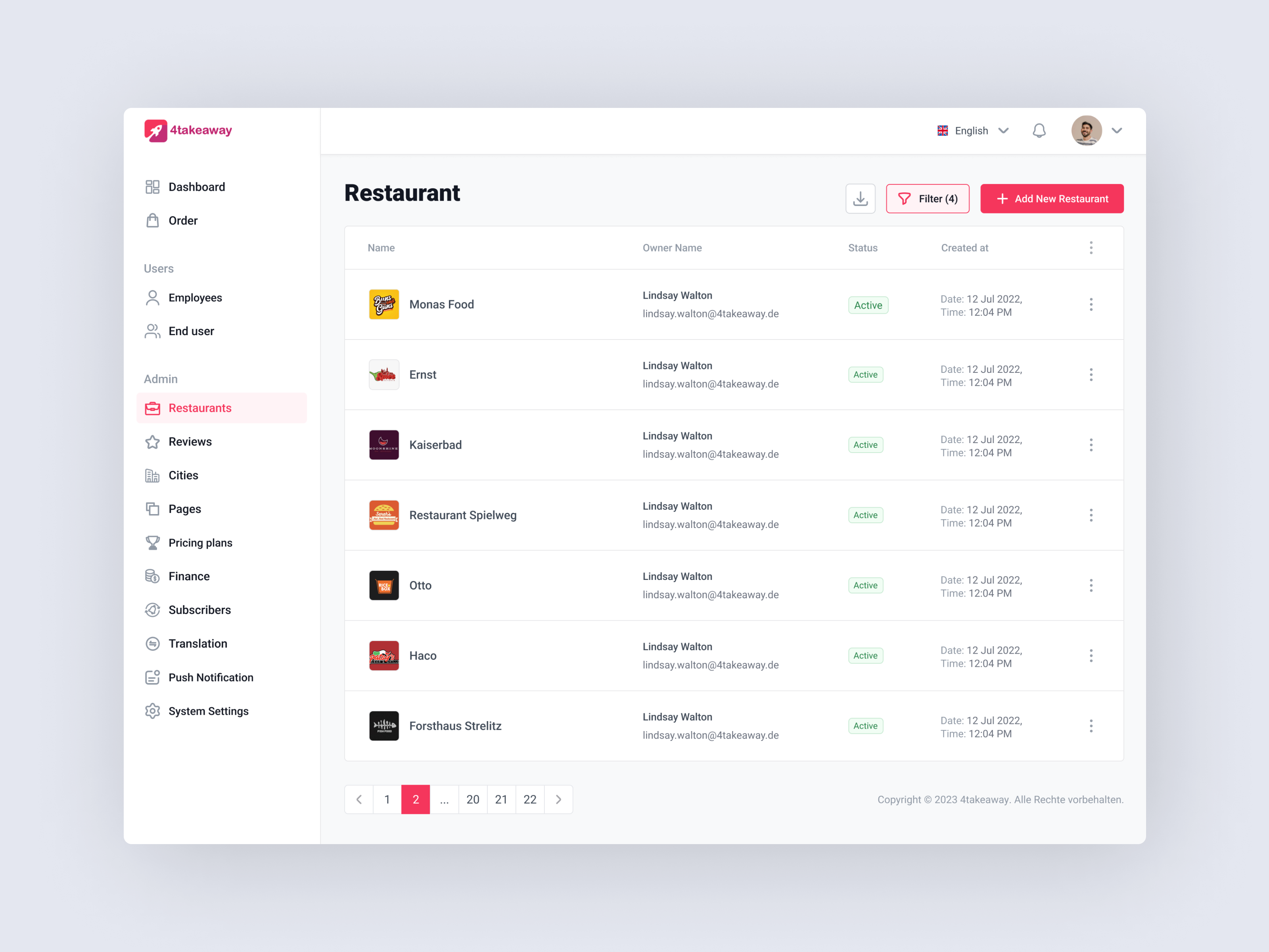 Admin Dashboard Design for Restaurant by Daniel Barr for Luminalogik on ...