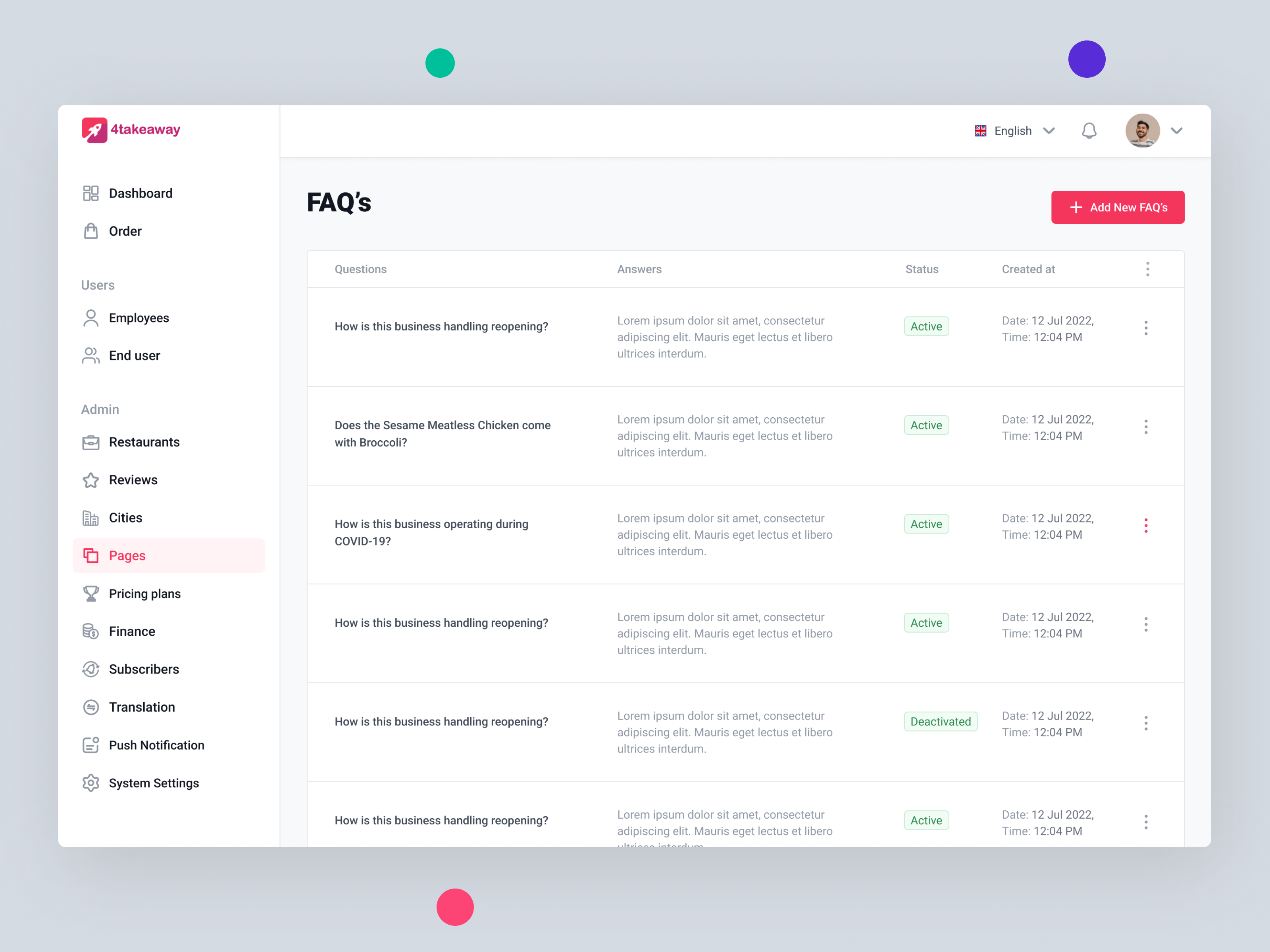 Admin Dashboard Design for Pages/FAQs by Daniel Barr for Luminalogik on ...