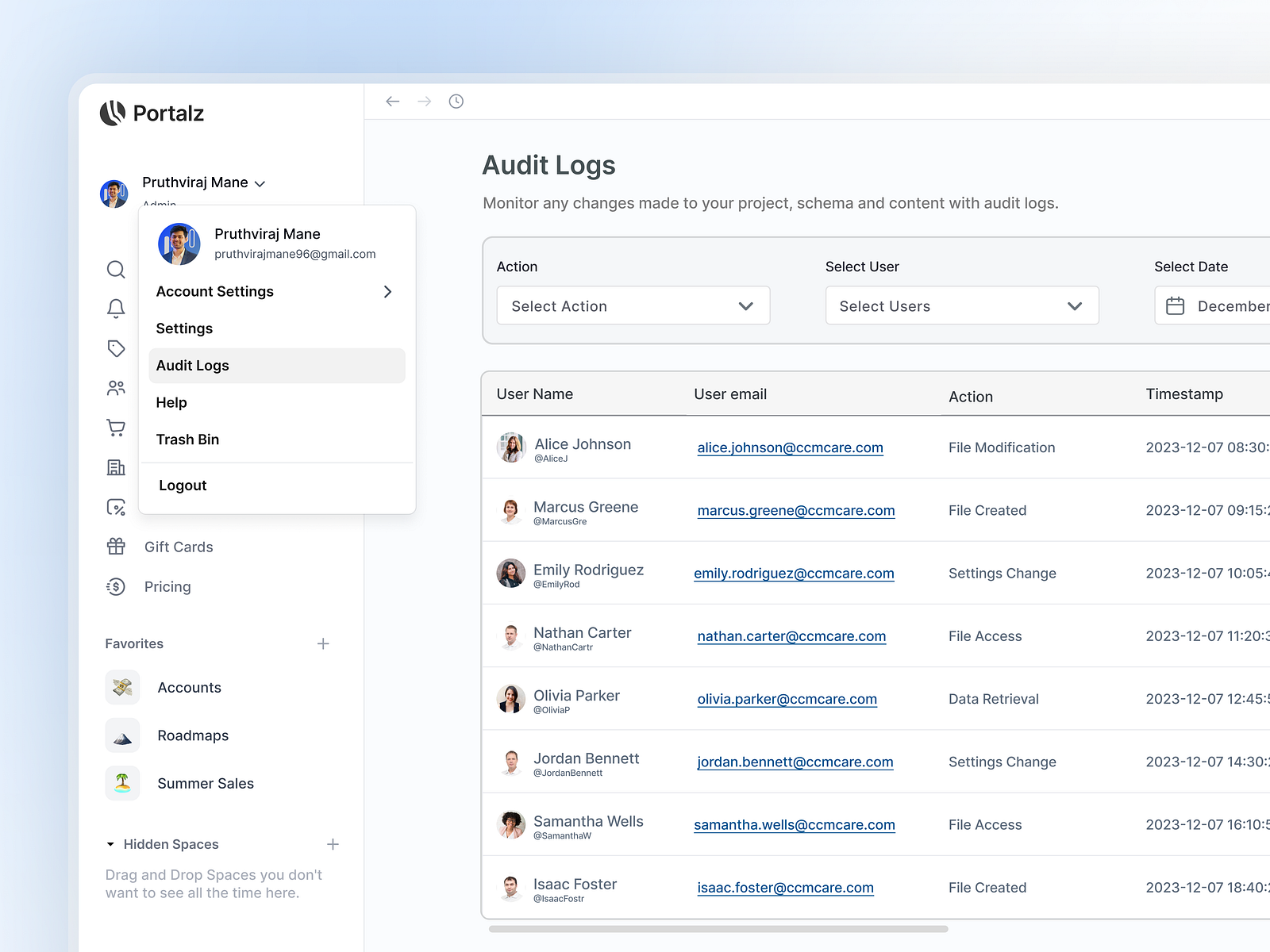 Audit Logs - Portalz Dashboard Design by Pruthviraj Mane on Dribbble