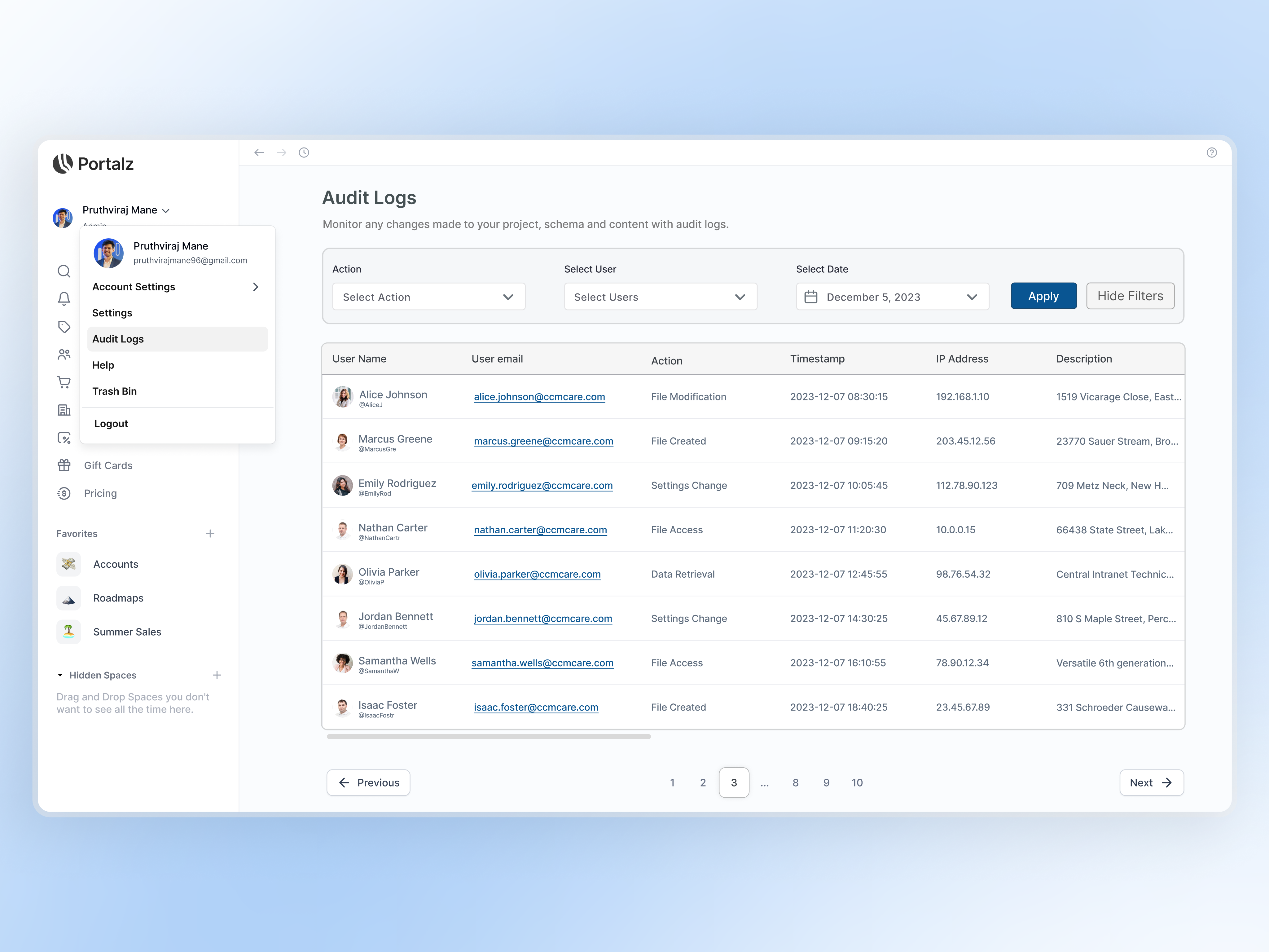 Audit Logs - Portalz Dashboard Design by Pruthviraj Mane on Dribbble