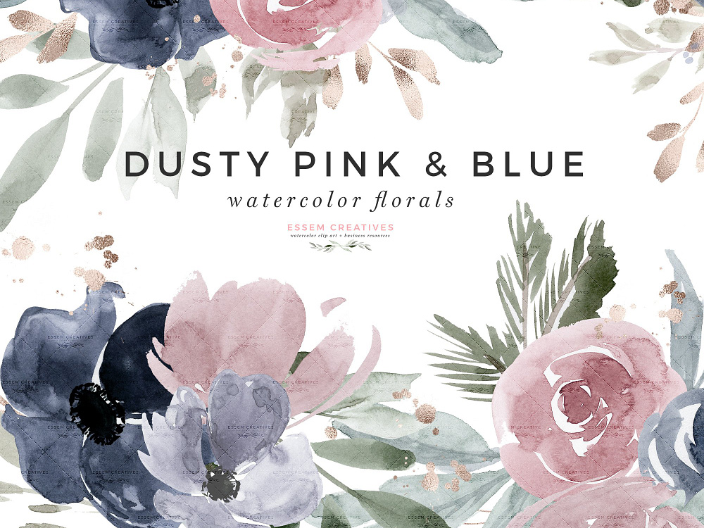 dusty-pink-blue-watercolor-flowers-by-sneha-on-dribbble