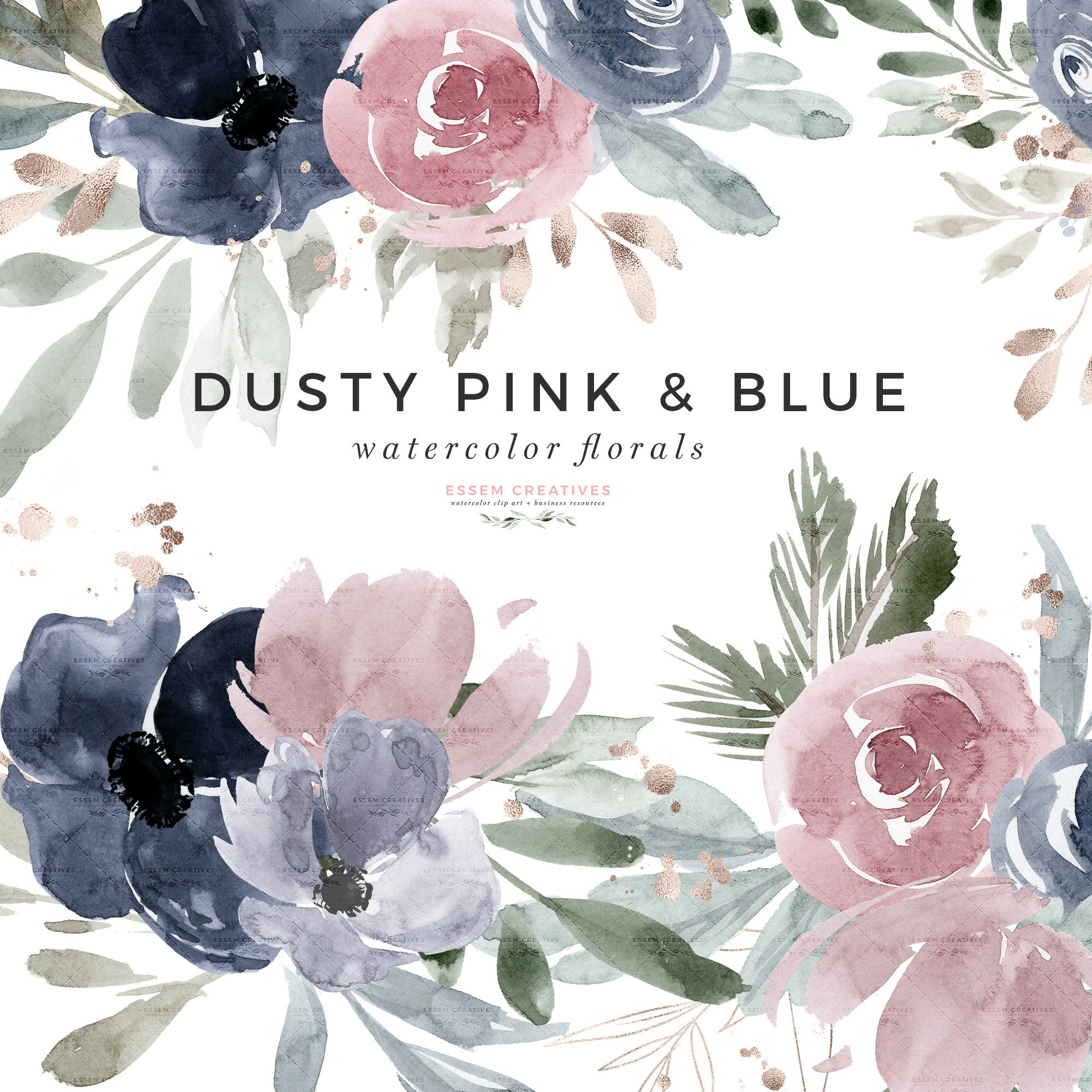 Dusty Pink Blue Watercolor Flowers By Sneha On Dribbble