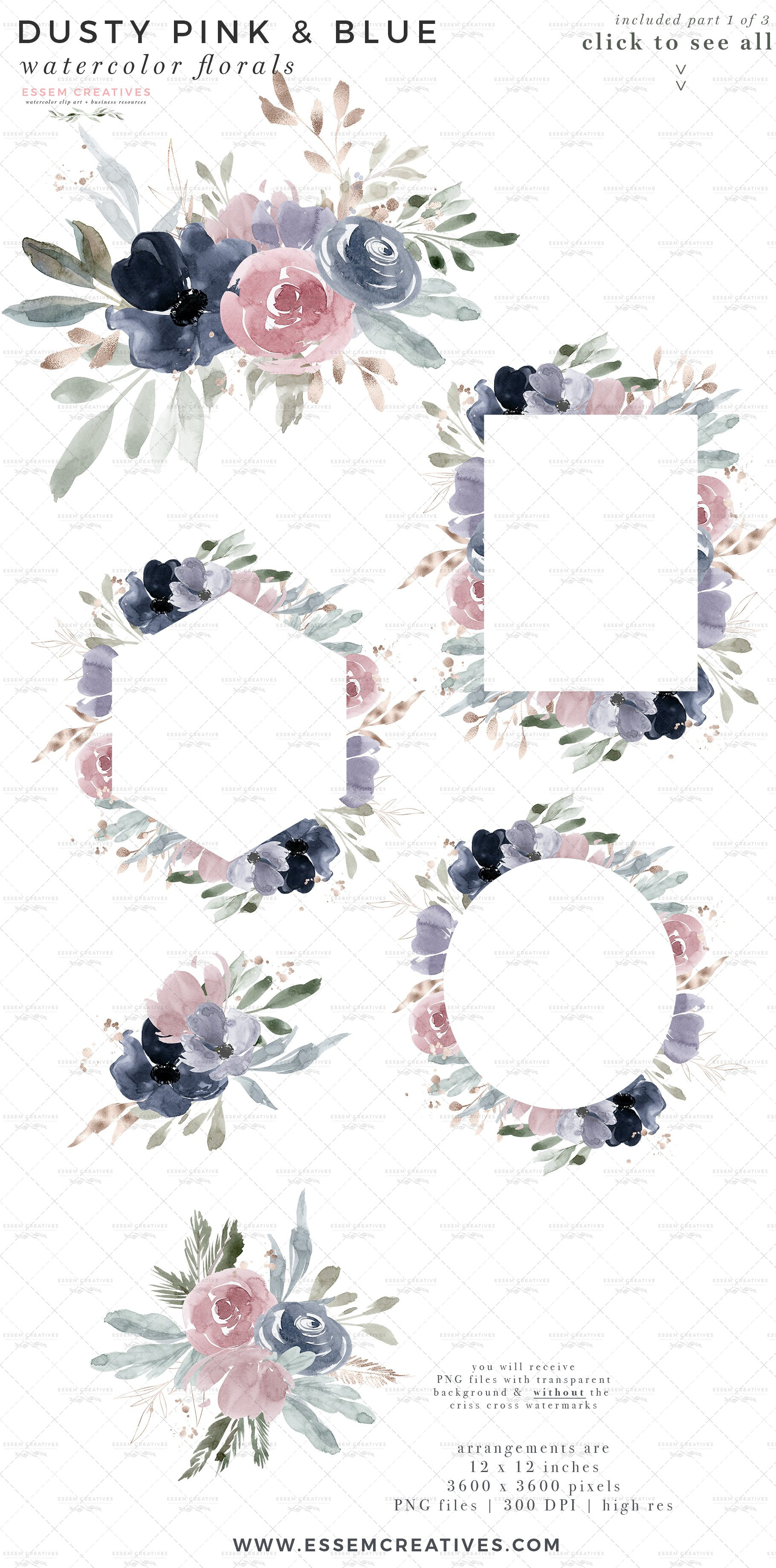 dusty-pink-blue-watercolor-flowers-by-sneha-on-dribbble