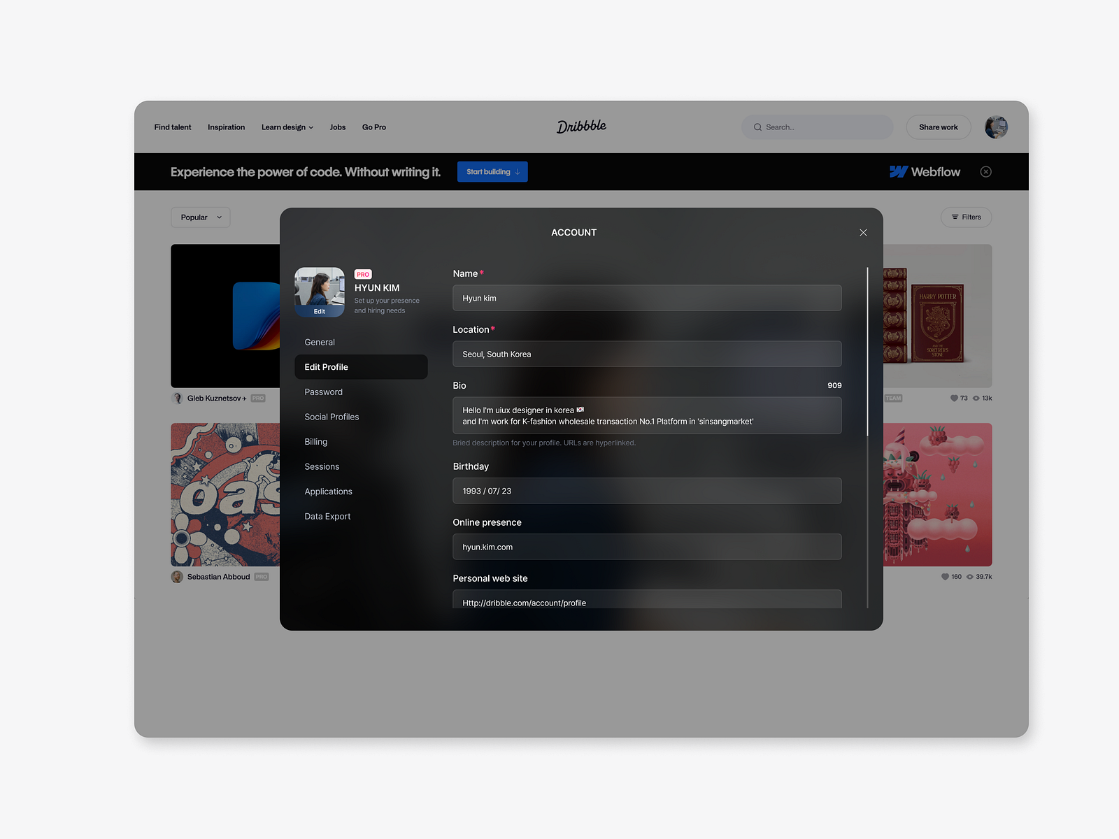 Daily UI #6 : User Profile by hyun kim on Dribbble