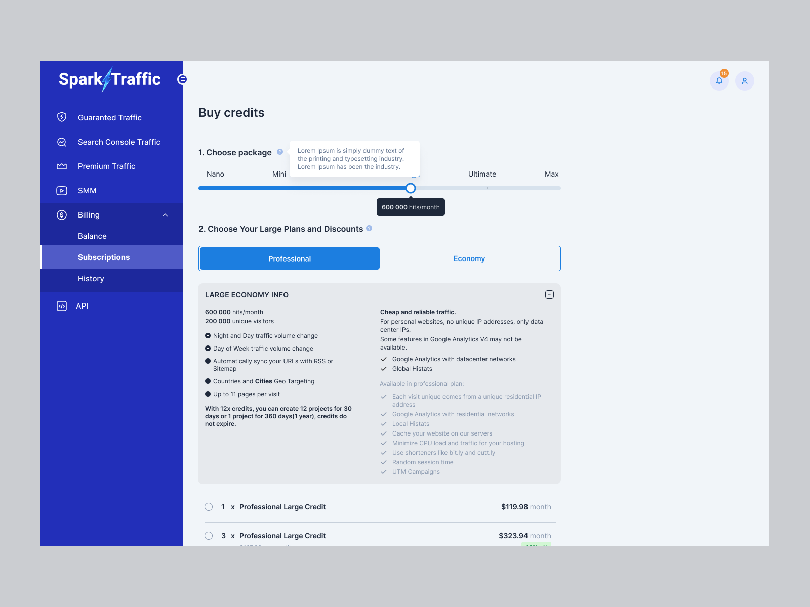 Dashboard UX/UI redesign for Traffic Generator “Spark Traffic” by MakeING on Dribbble