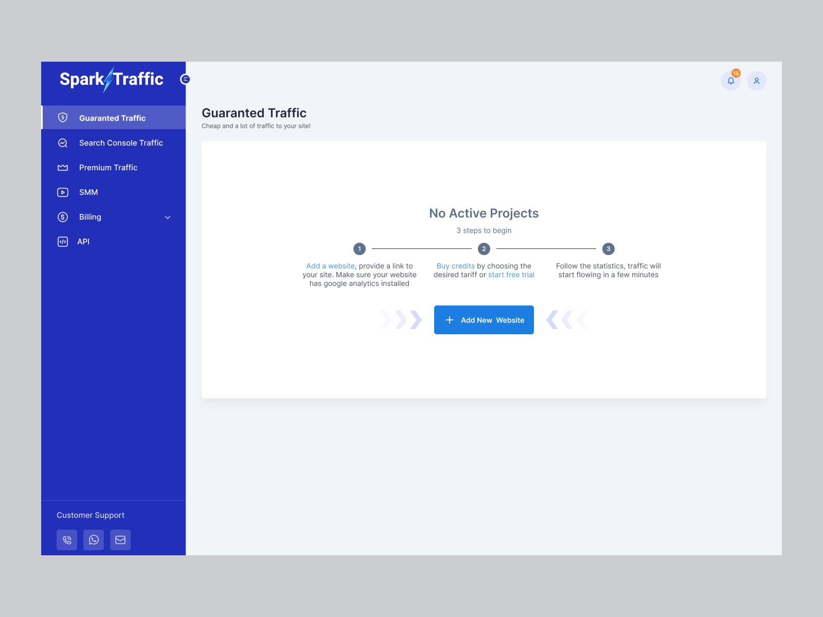 Dashboard UX/UI redesign for Traffic Generator “Spark Traffic” by MakeING on Dribbble
