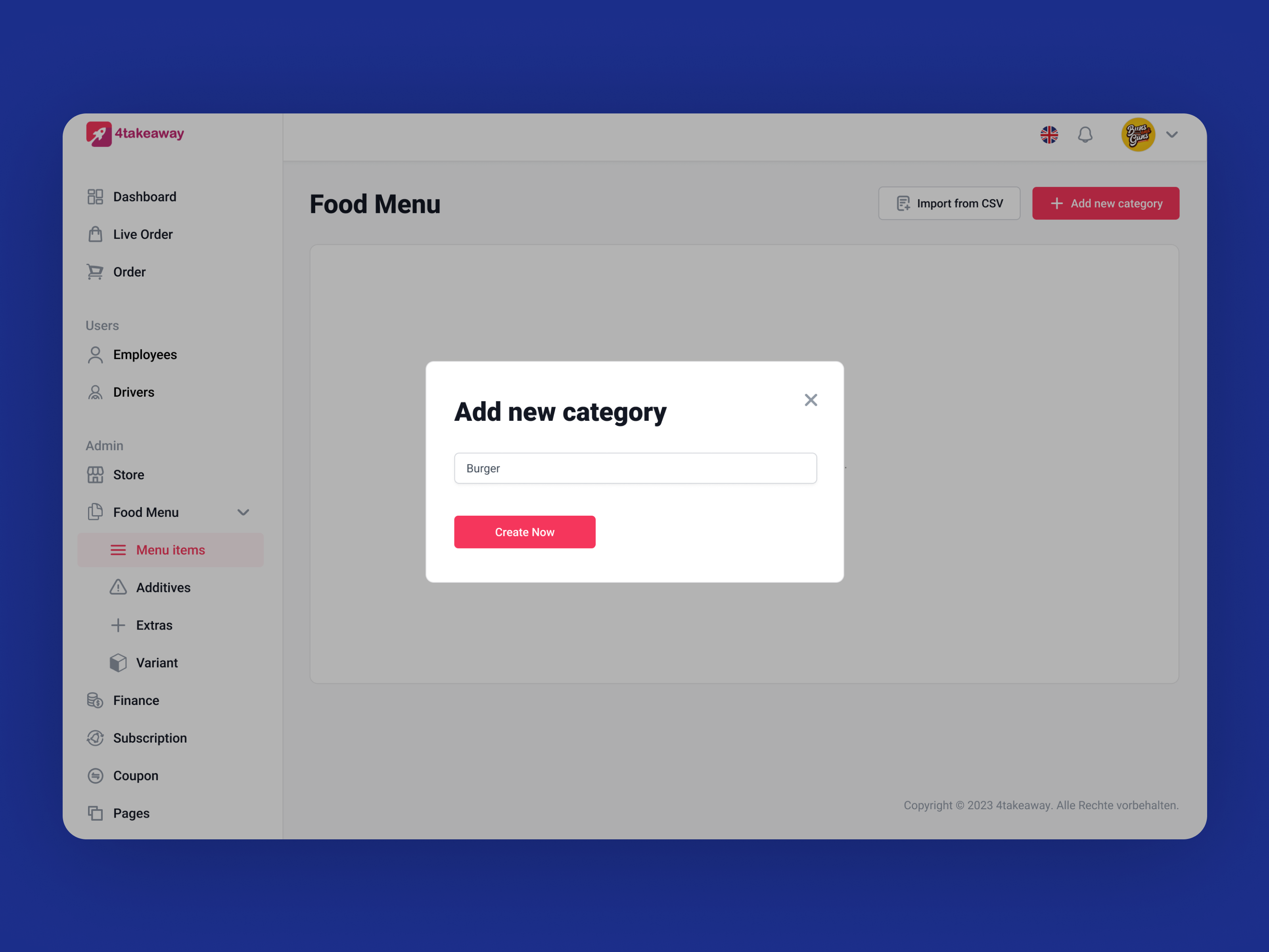Food Menu Dashboard Design by Daniel Barr for Luminalogik on Dribbble