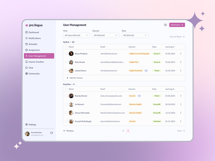 User Management Tool in LMS by Anastasiia Partala on Dribbble