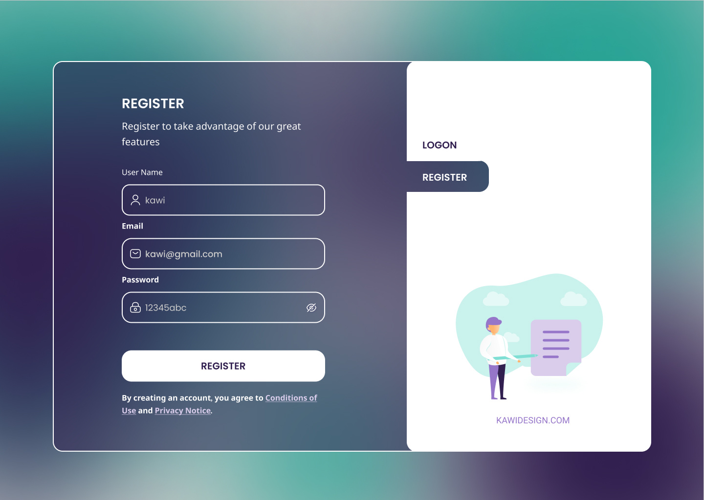 Login and register form by kawi Hasan zadeh on Dribbble