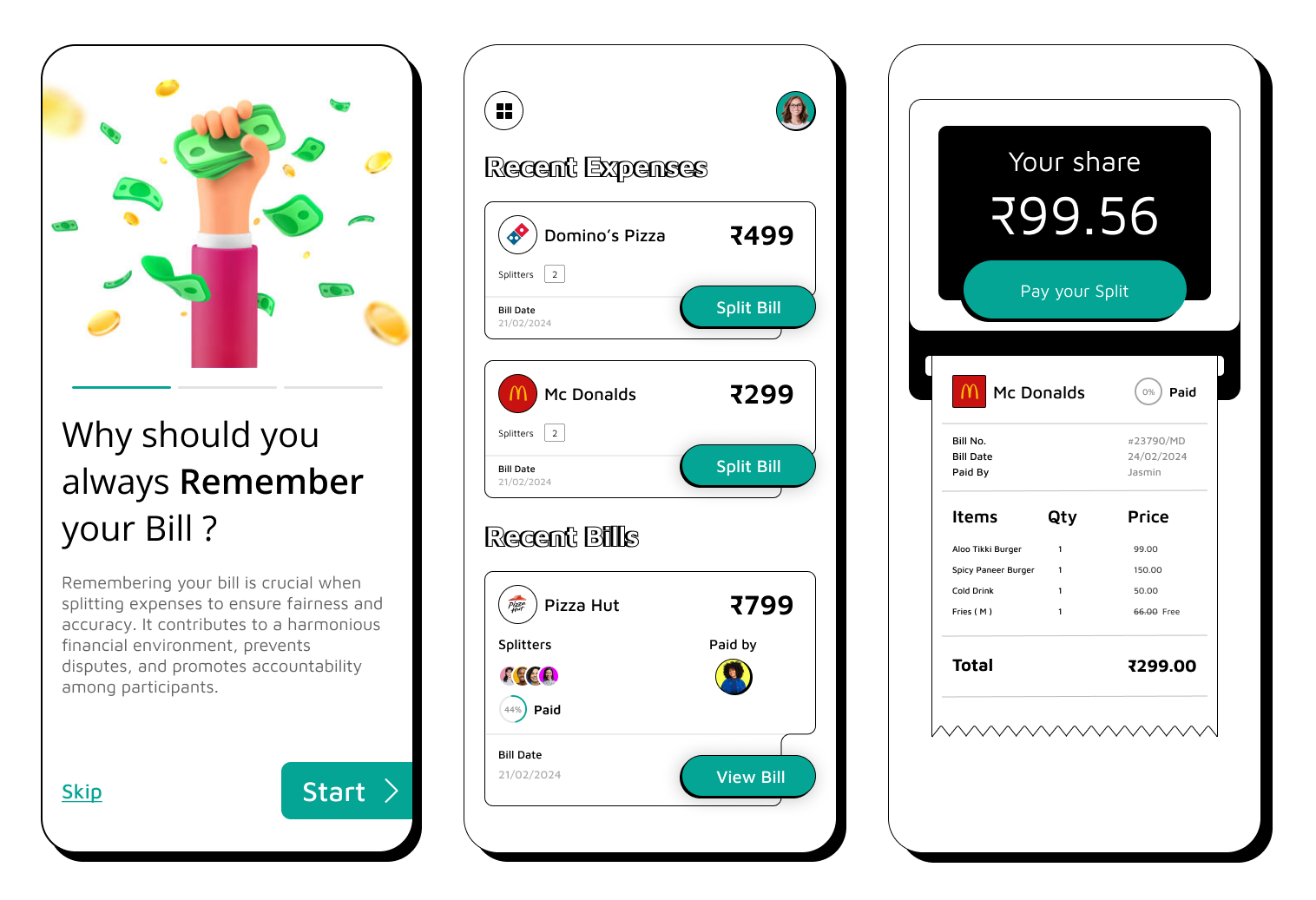 Bill Splitting app UI Design by Anushka Srivastava on Dribbble