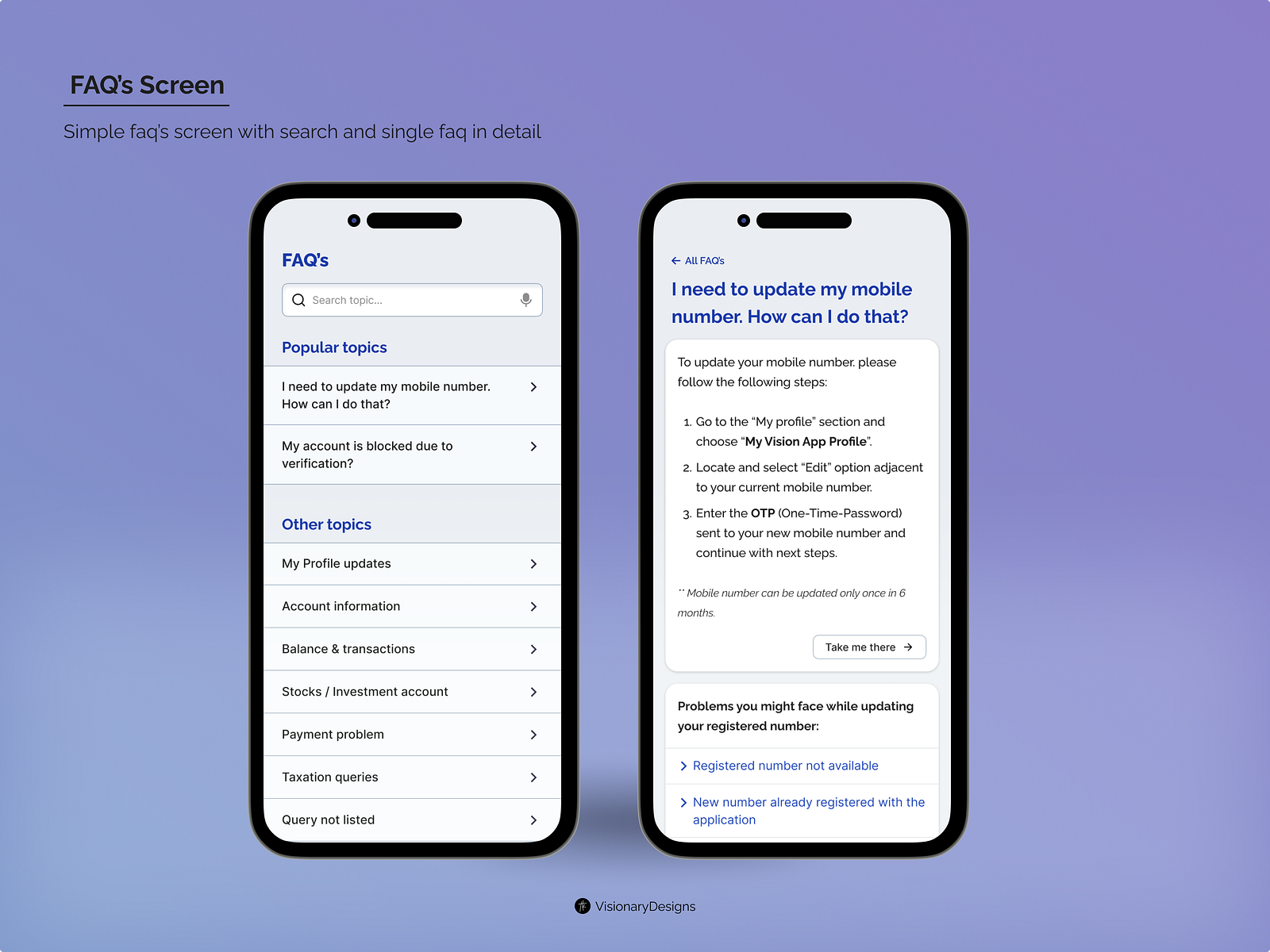 FAQ Screens by Visionary Designs on Dribbble