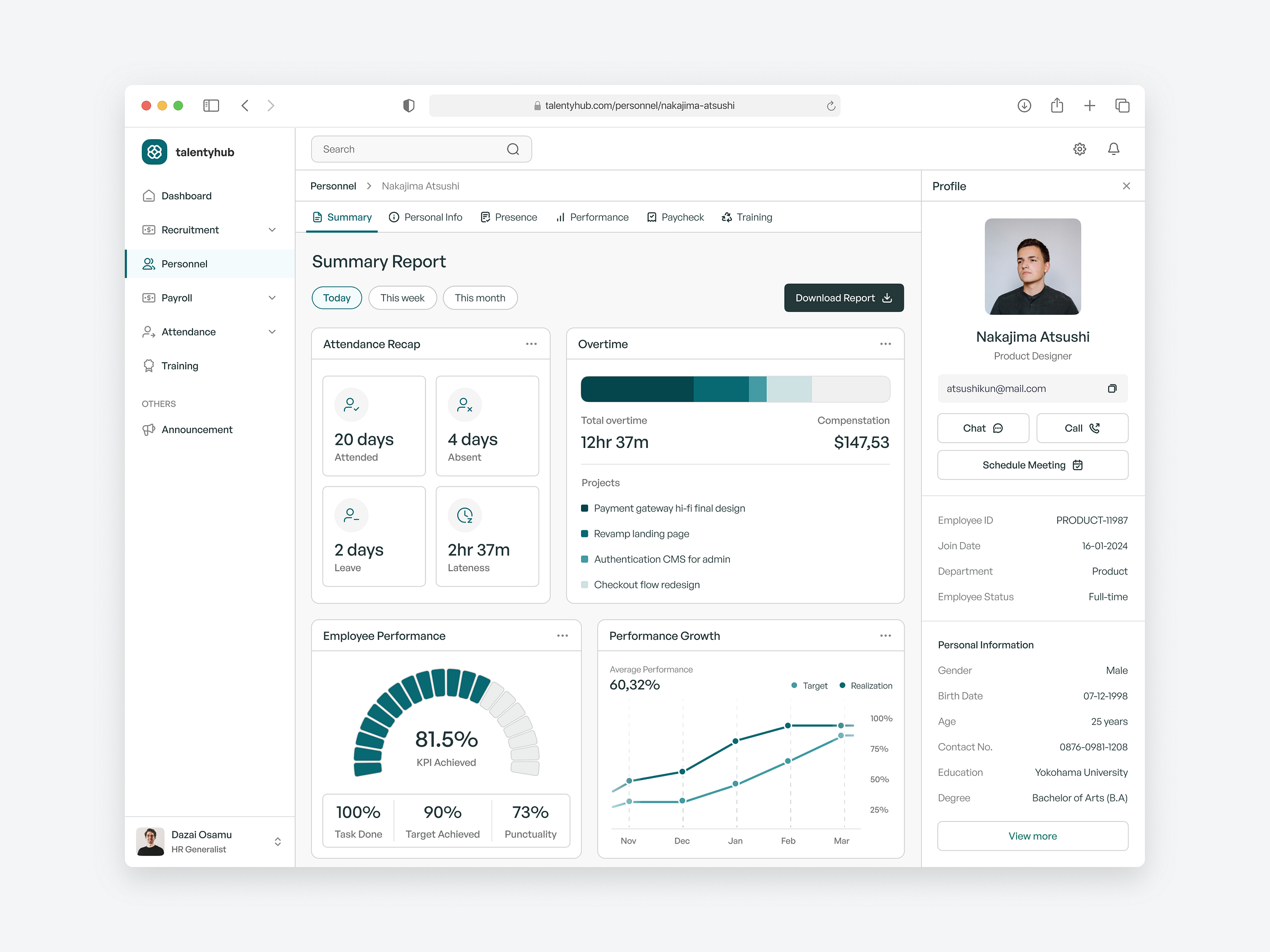 🚀 Talentyhub - HRIS Dashboard by Niken Tri Utami 🍀 on Dribbble