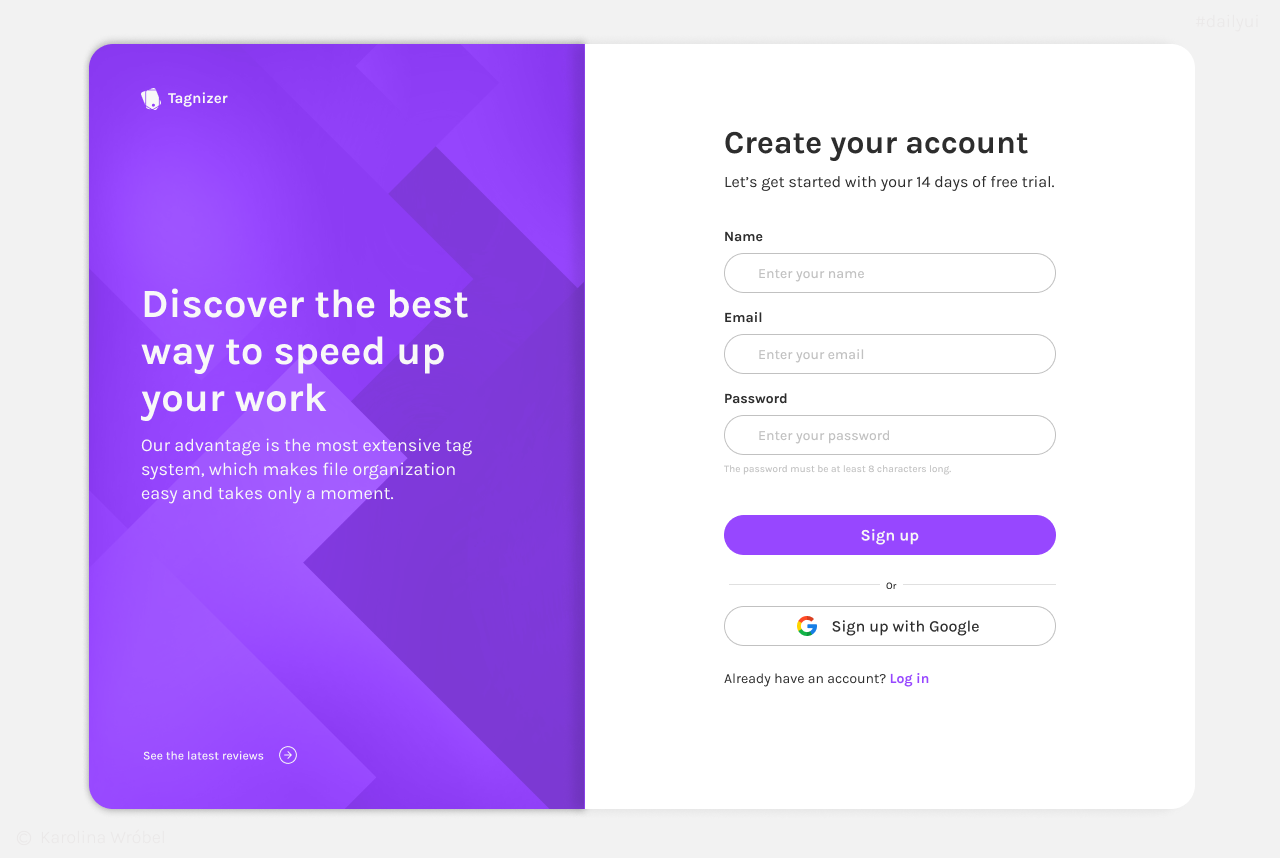 Sign up screen for desktop aplication - UI design by Karolina on Dribbble