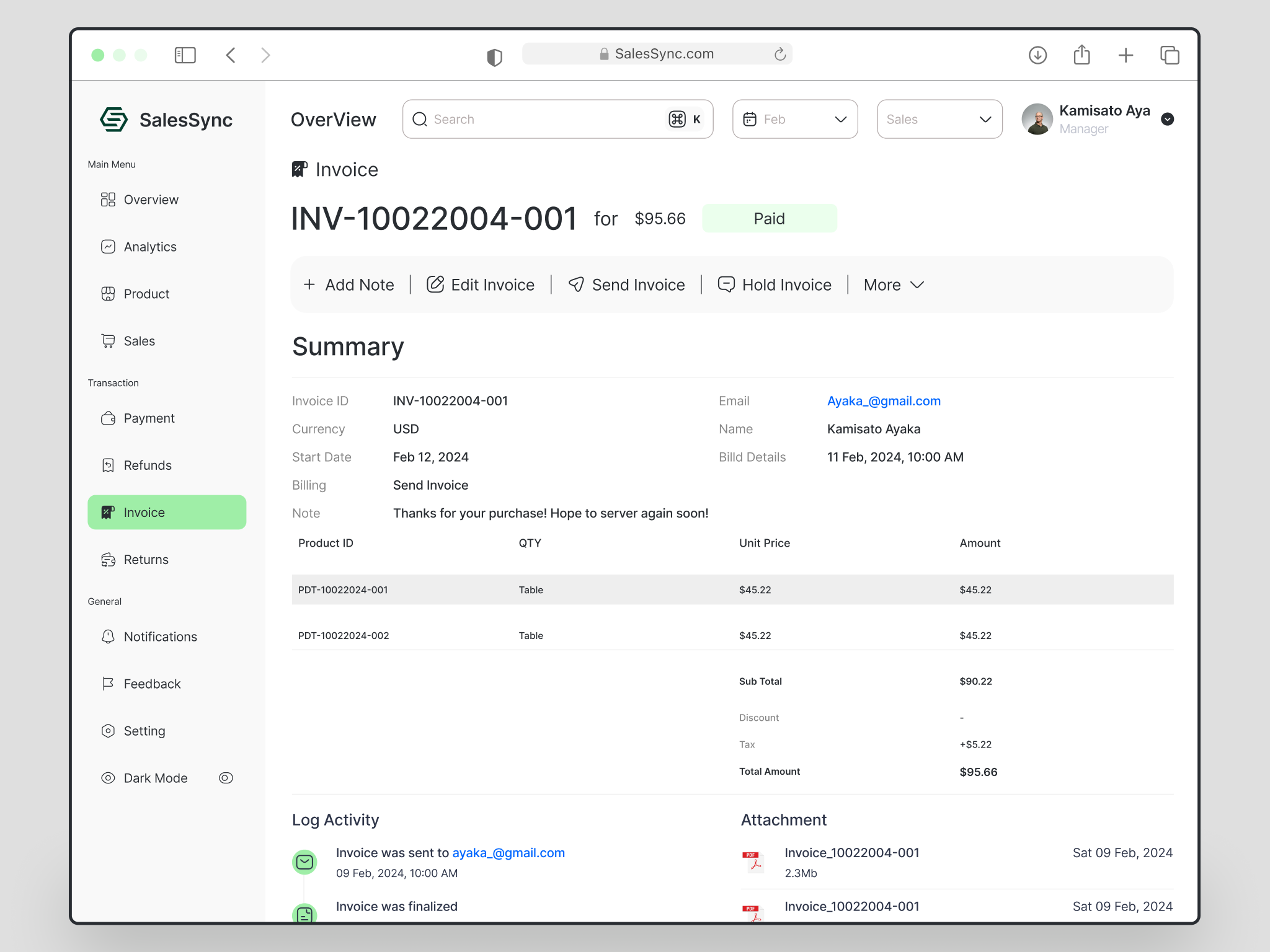SalesSync - Dashboard Sales Marketing Detail Invoice Page by Vektora UIUX for Vektora on Dribbble