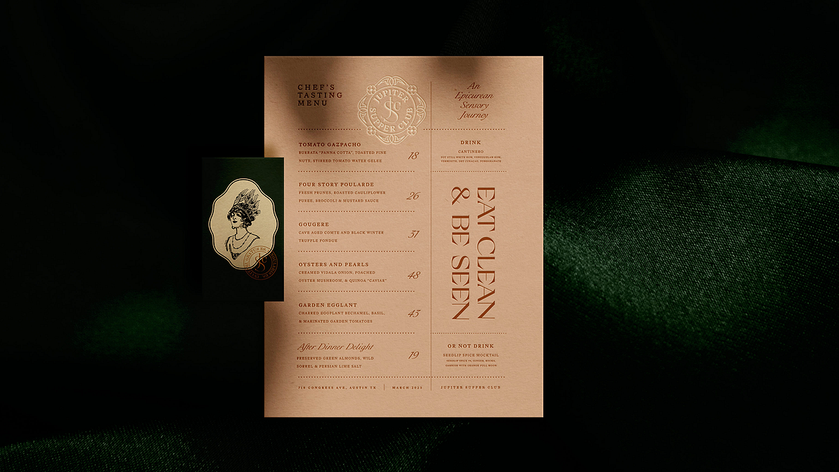 Jupiter Supper Club Menu Design by Helena Olson on Dribbble