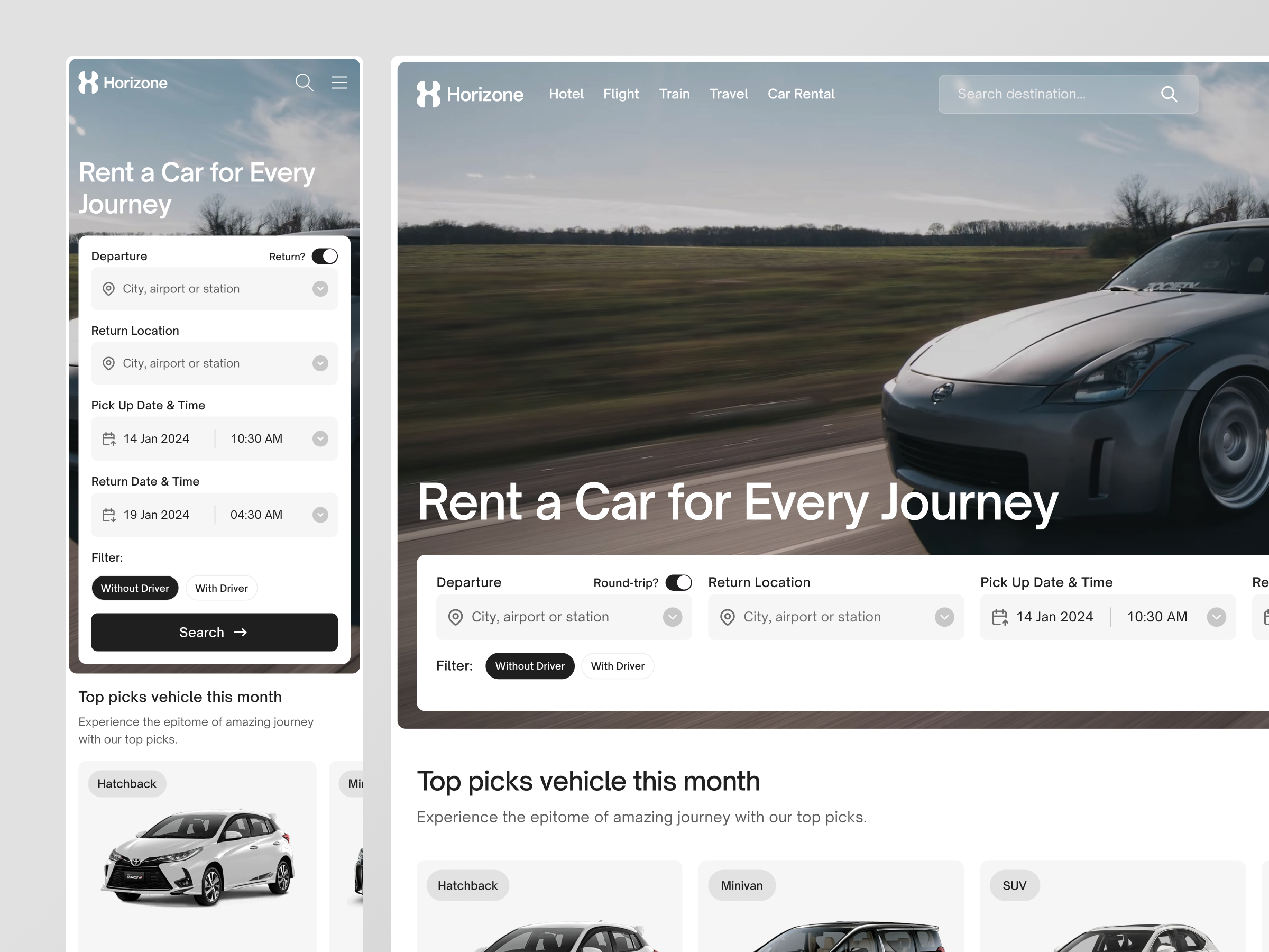 Horizone - Car Rental Page (Responsive) by Hafiza☁️ for Kretya Studio ...