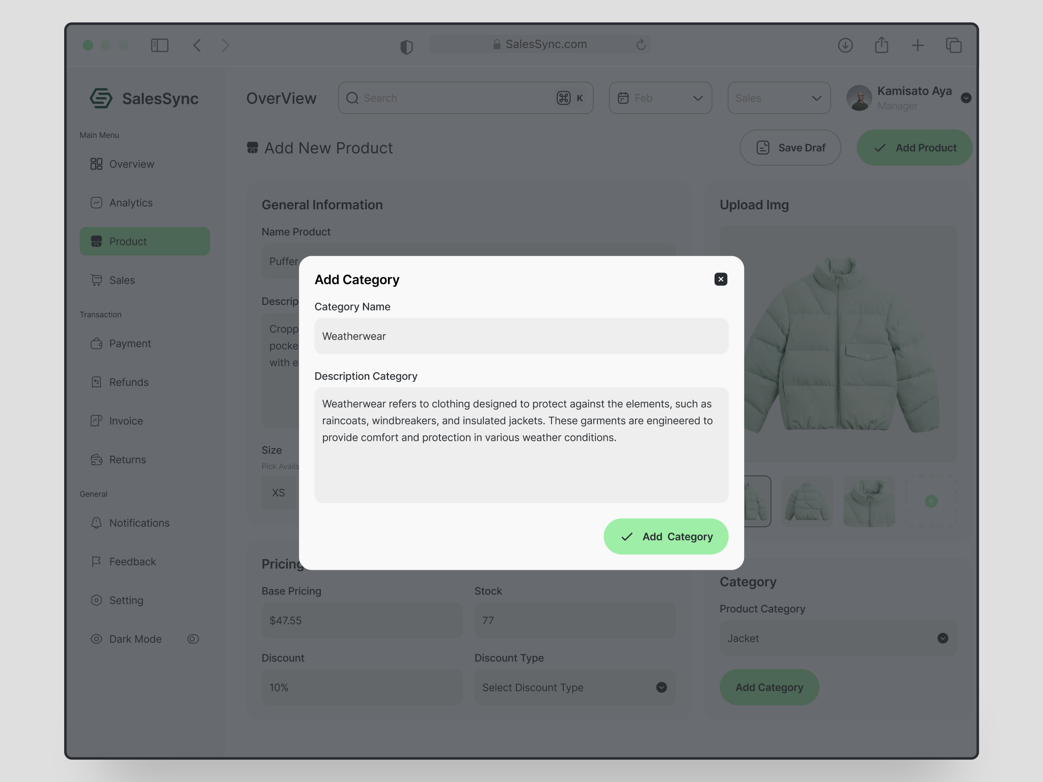 SalesSync - Dashboard Sales Marketing Add Product by Vektora UIUX for ...