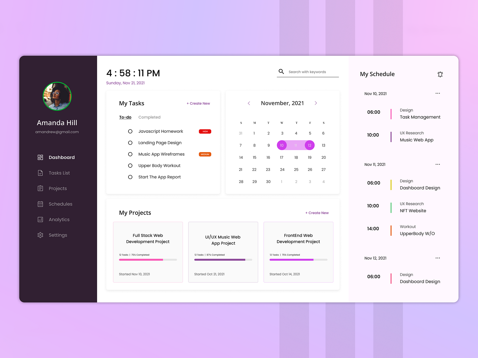 Project Manager Dashboard UI Design (light) by Samiha Rahman for ...