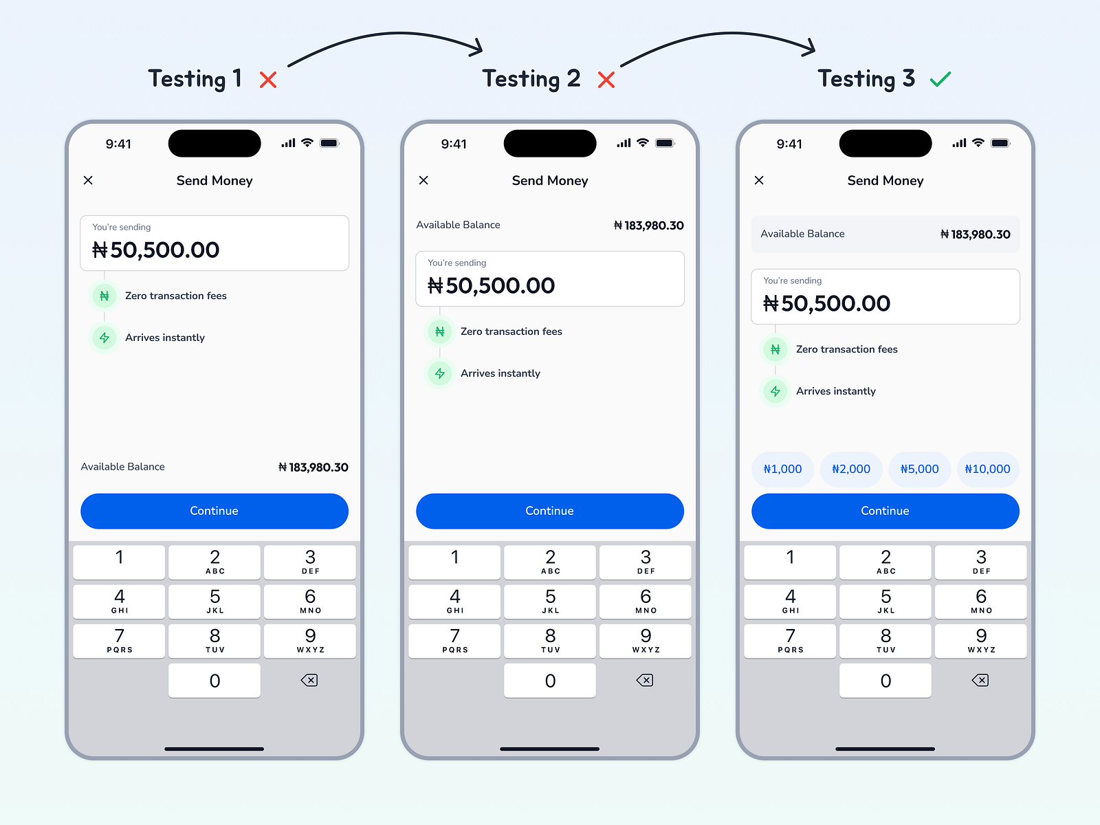 Send money screen for a fintech app after usability testing. by Akorede ...