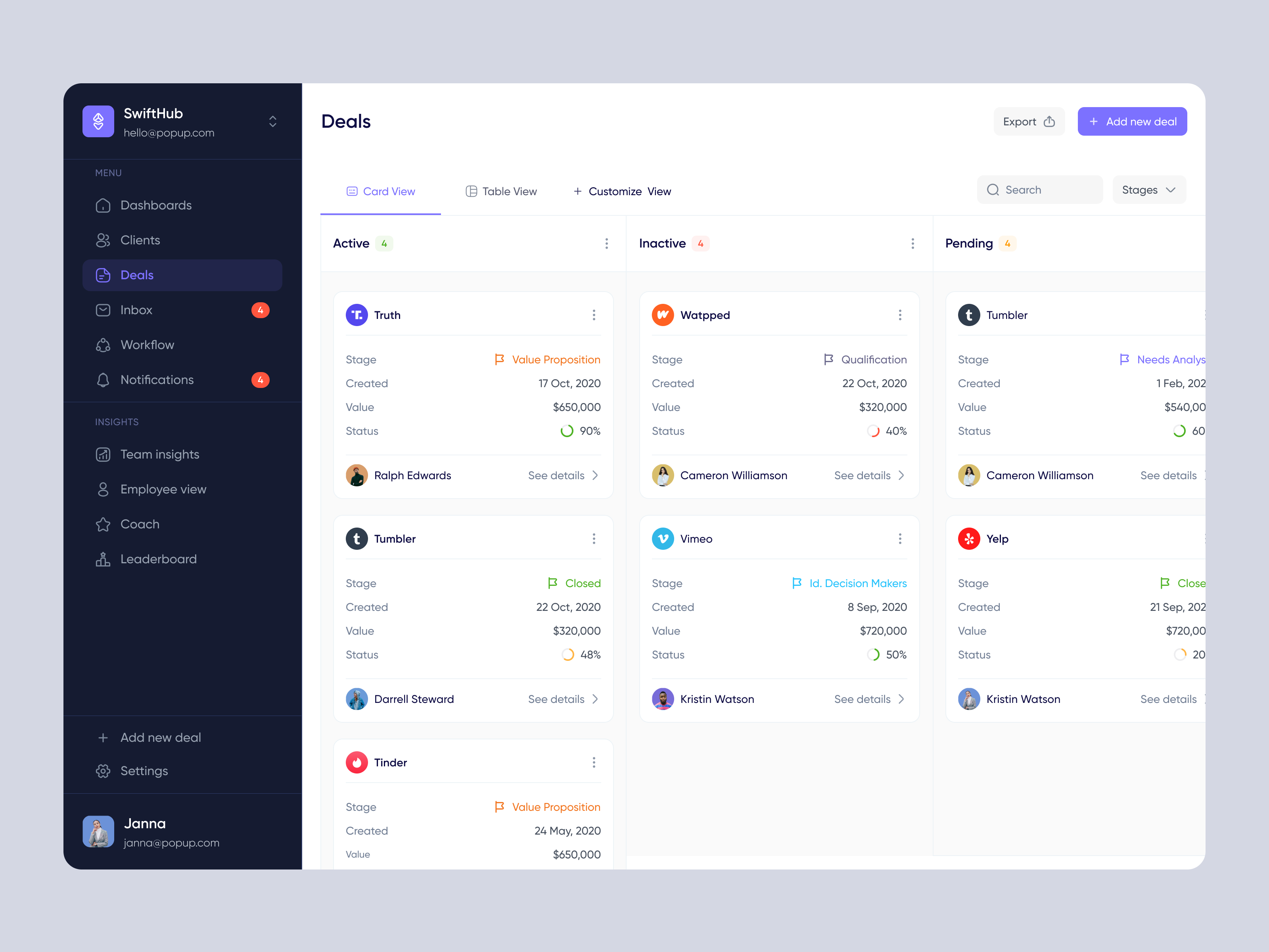 CRM Deals - Card View by Jannatul Ferdous on Dribbble