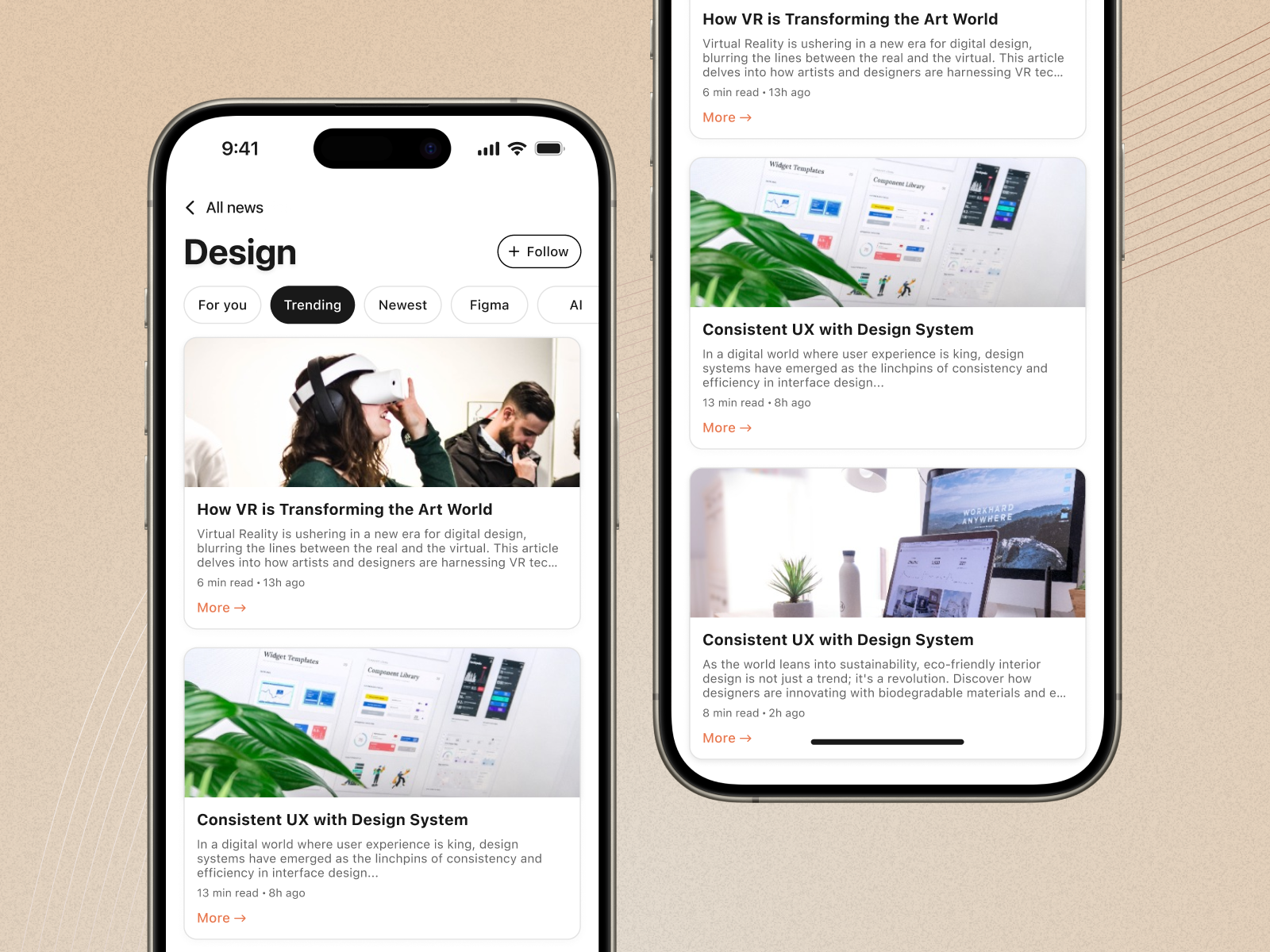 Articles feed UI by Dana Leshchuk on Dribbble
