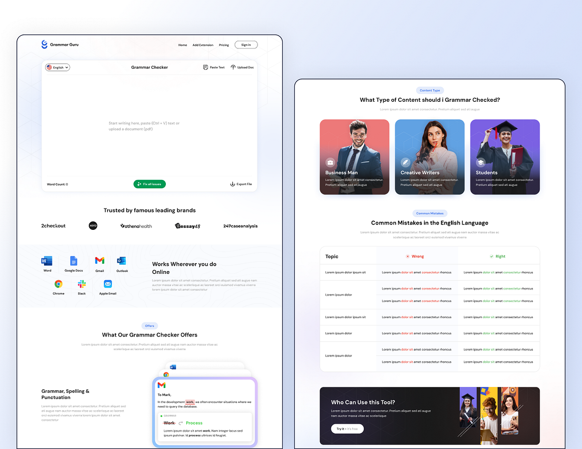 Grammar Checker Website | UI Design by Shehroz Naeem on Dribbble