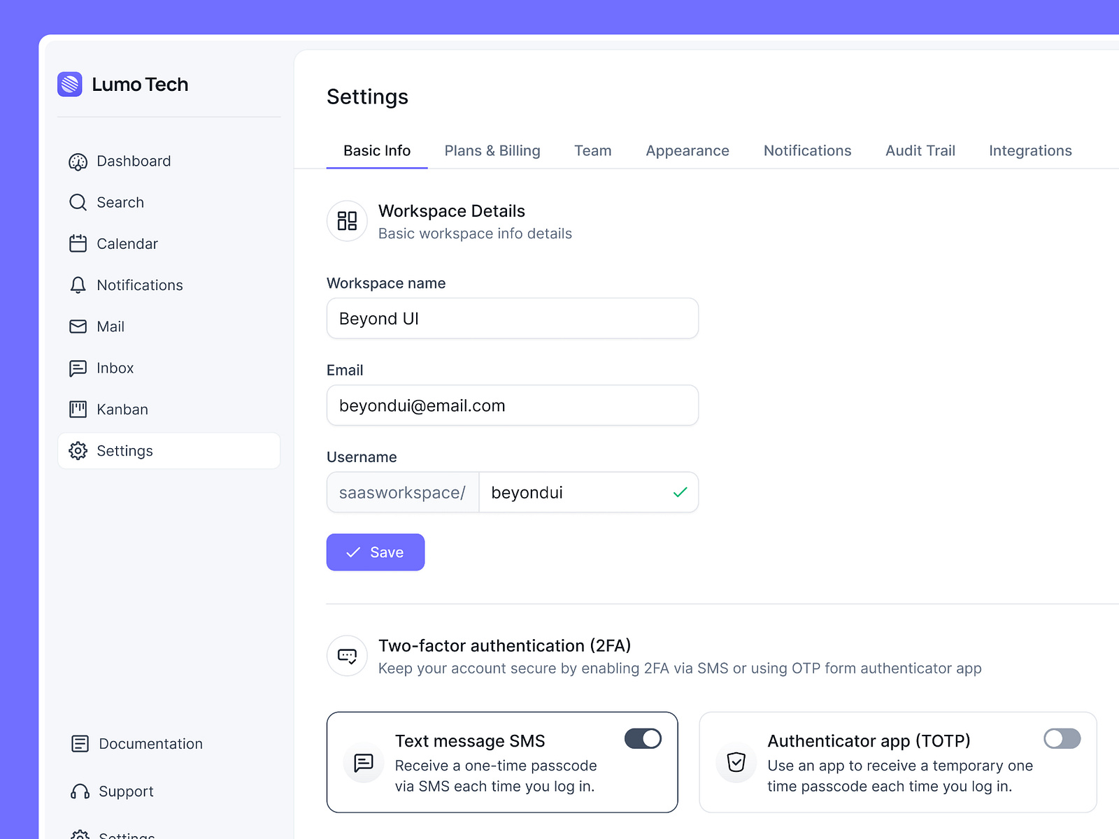 Settings page SaaS UI by Beyond UI on Dribbble