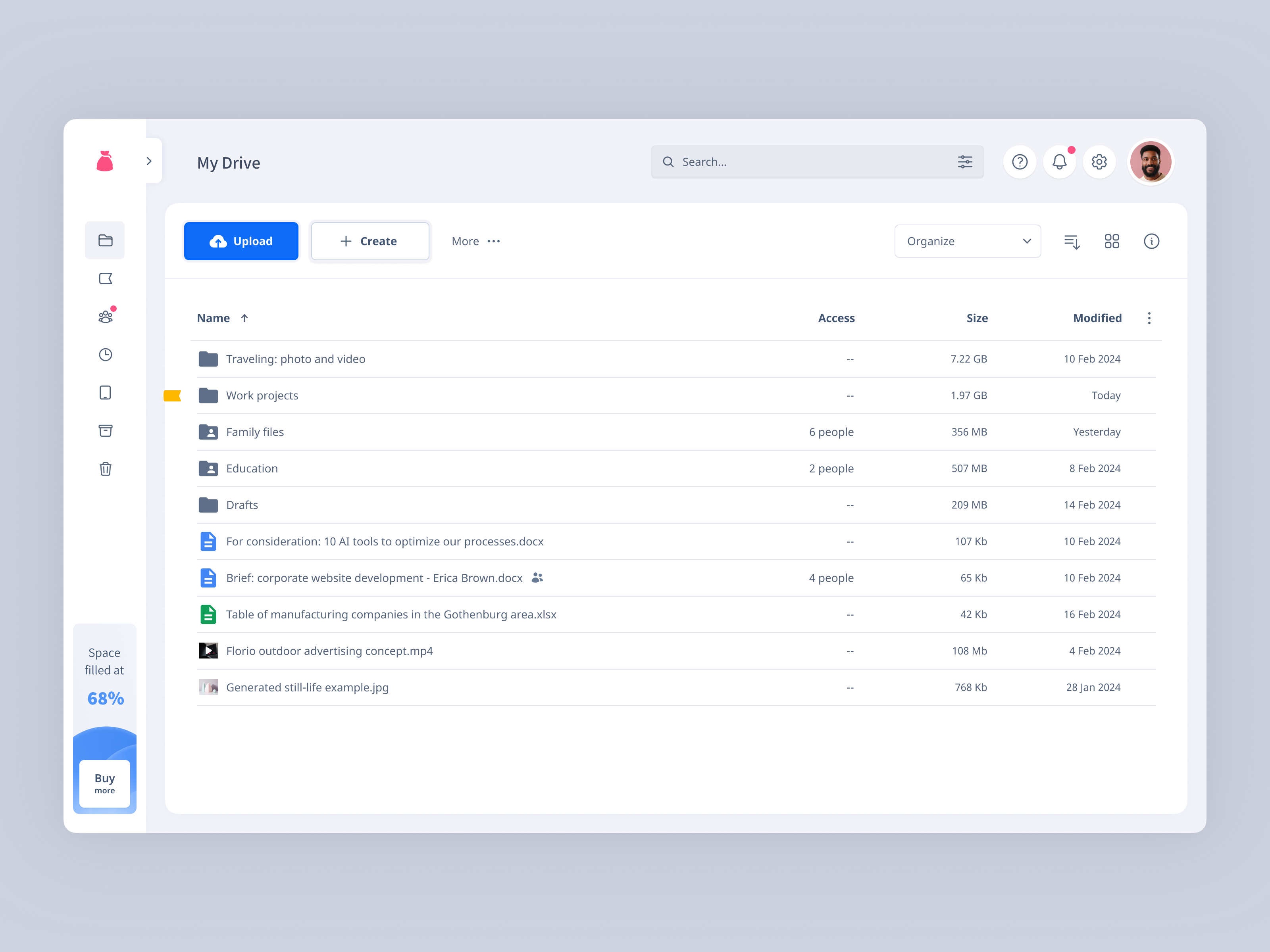 Cloudbag [Cloud Storage] - UI/UX desktop by Oleg Vasendin on Dribbble