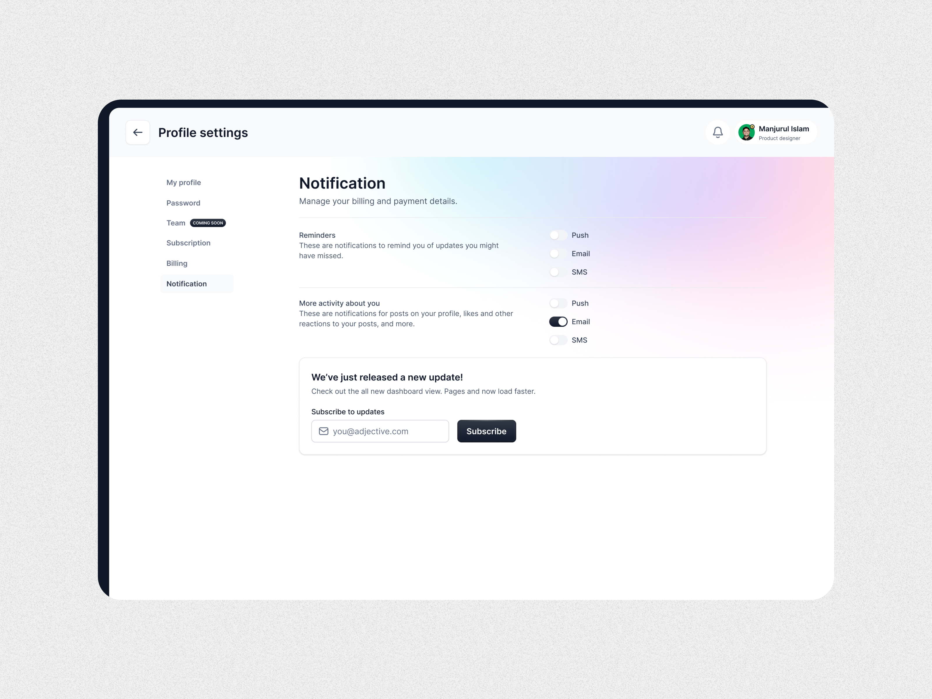Notification Page | Screenshot Beautifier | SaaS Web Application by Md ...