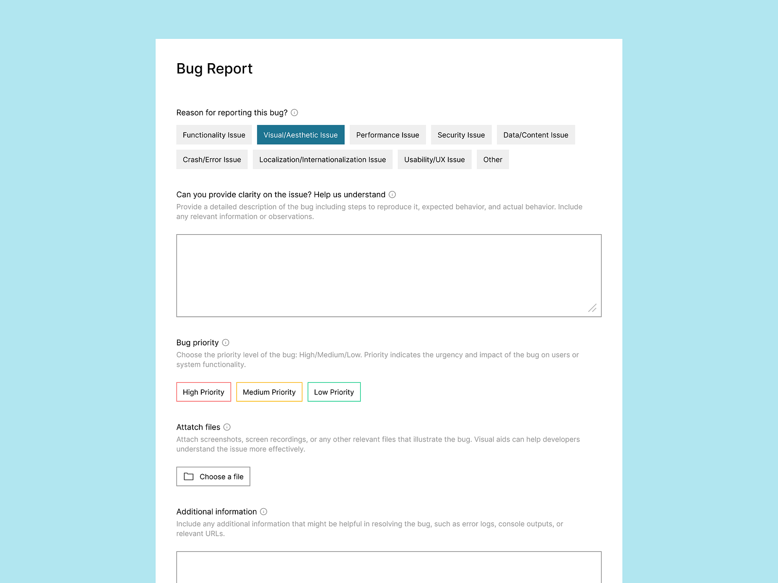 Bug report modal by Kasper Carlsen on Dribbble