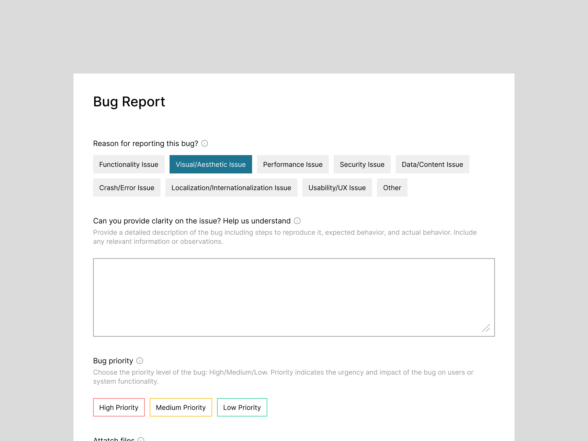 Bug report modal by Kasper Carlsen on Dribbble