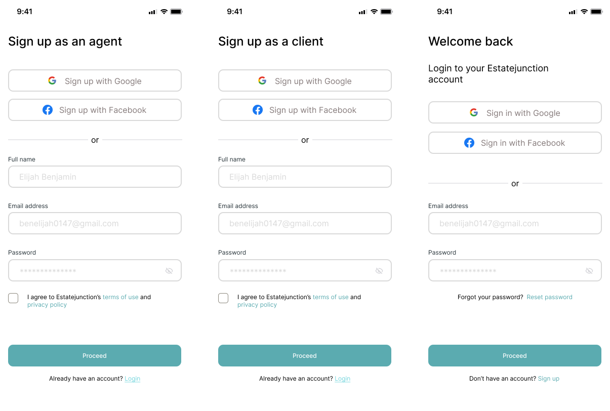 Real estate app Sign up and login screen by ELIJAH BENJAMIN on Dribbble