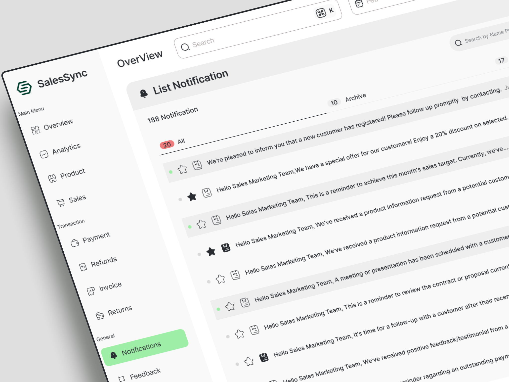 SalesSync - Dashboard Sales Marketing Notification Page by Vektora UIUX for Vektora on Dribbble