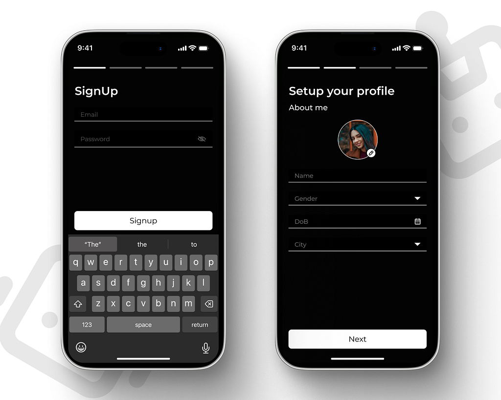 SignUp & Profile Setup UI Design by Karthik Rao on Dribbble